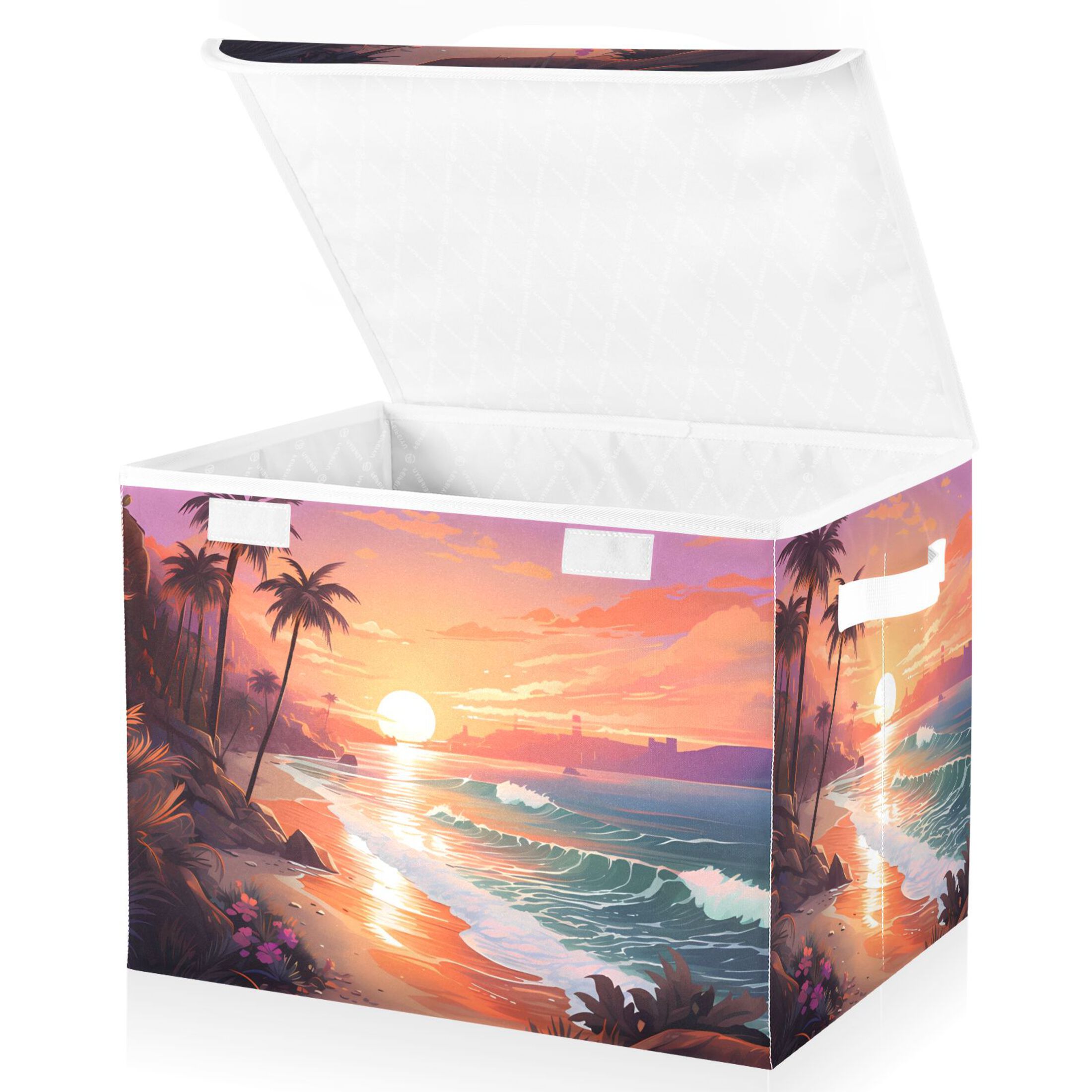 Large Lidded Bin Foldable Storage Baskets Beach with Sunset Boxes Cubes ...