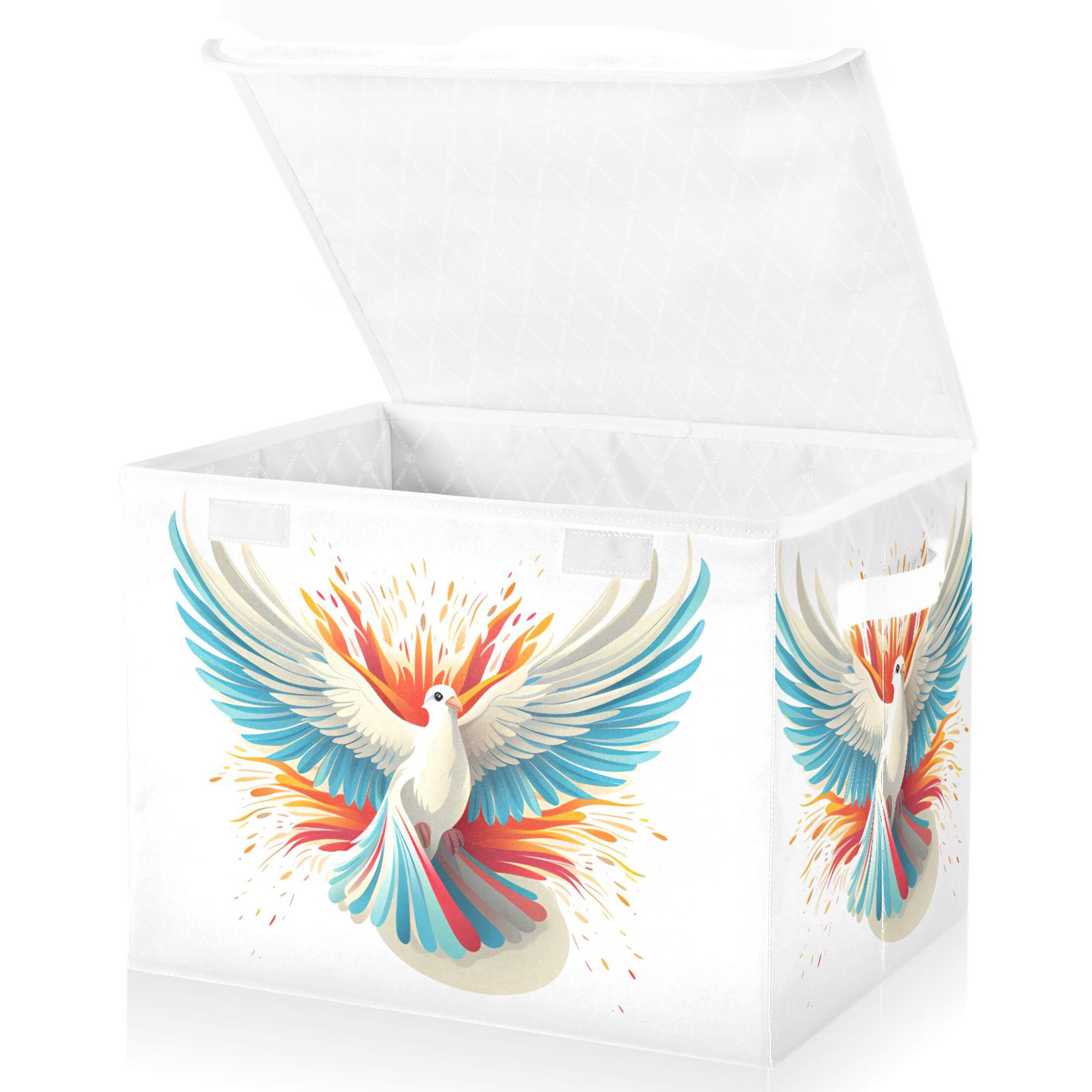 Large Lidded Bin Foldable Storage Baskets Bird Pattern Boxes Cubes Lids ...