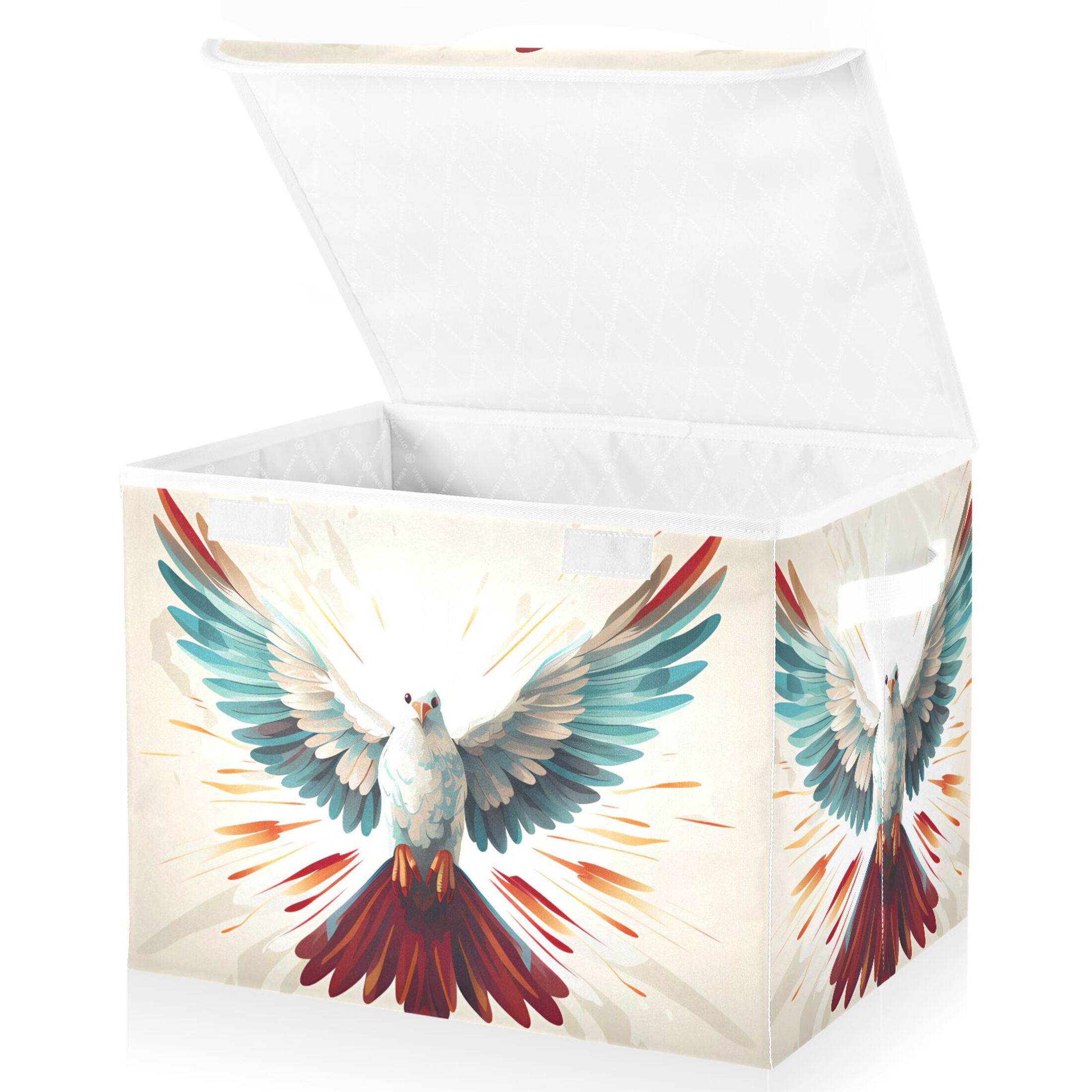 Large Lidded Bin Foldable Storage Baskets Bird Pattern Boxes Cubes Lids ...