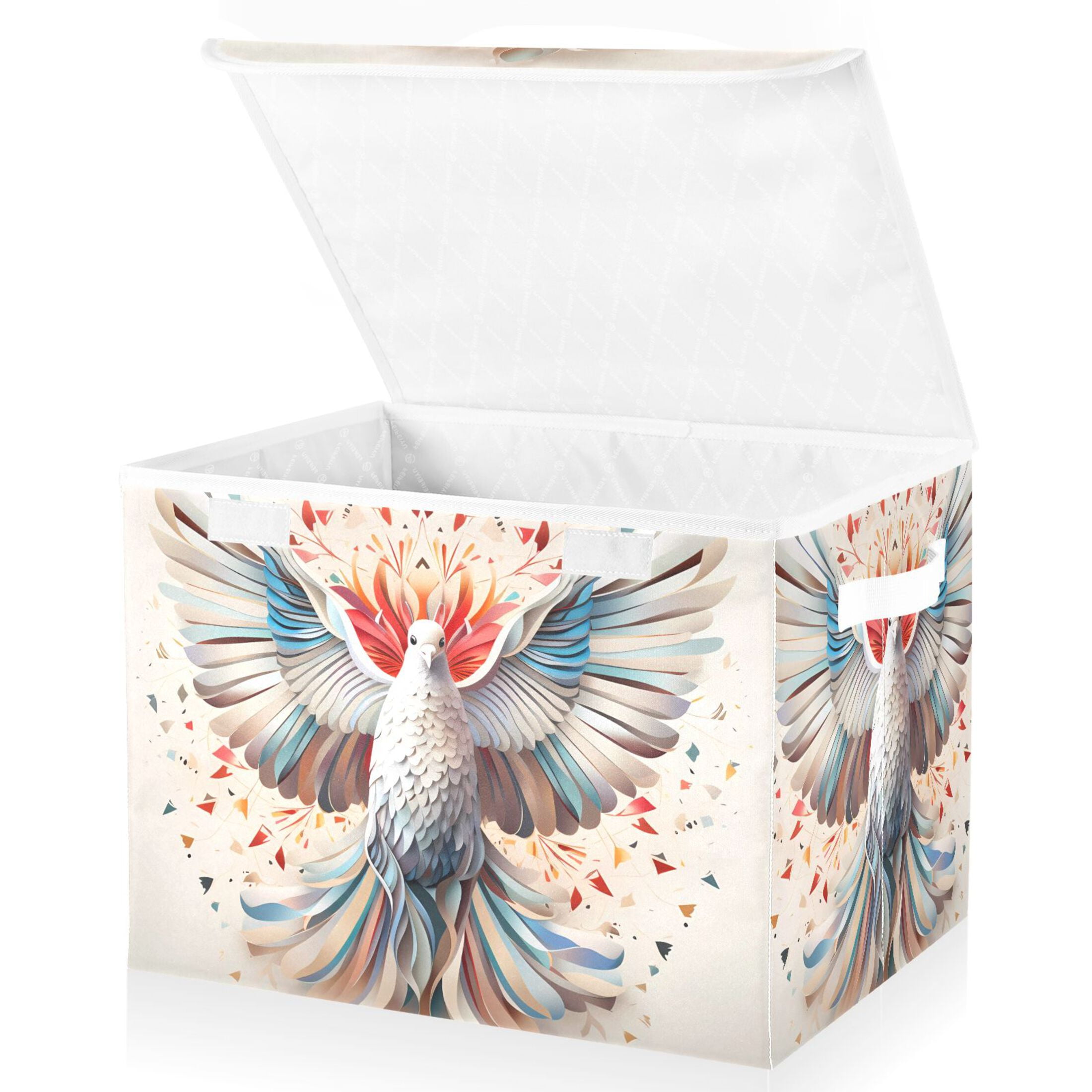 Large Lidded Bin Foldable Storage Baskets Bird Pattern Boxes Cubes Lids ...