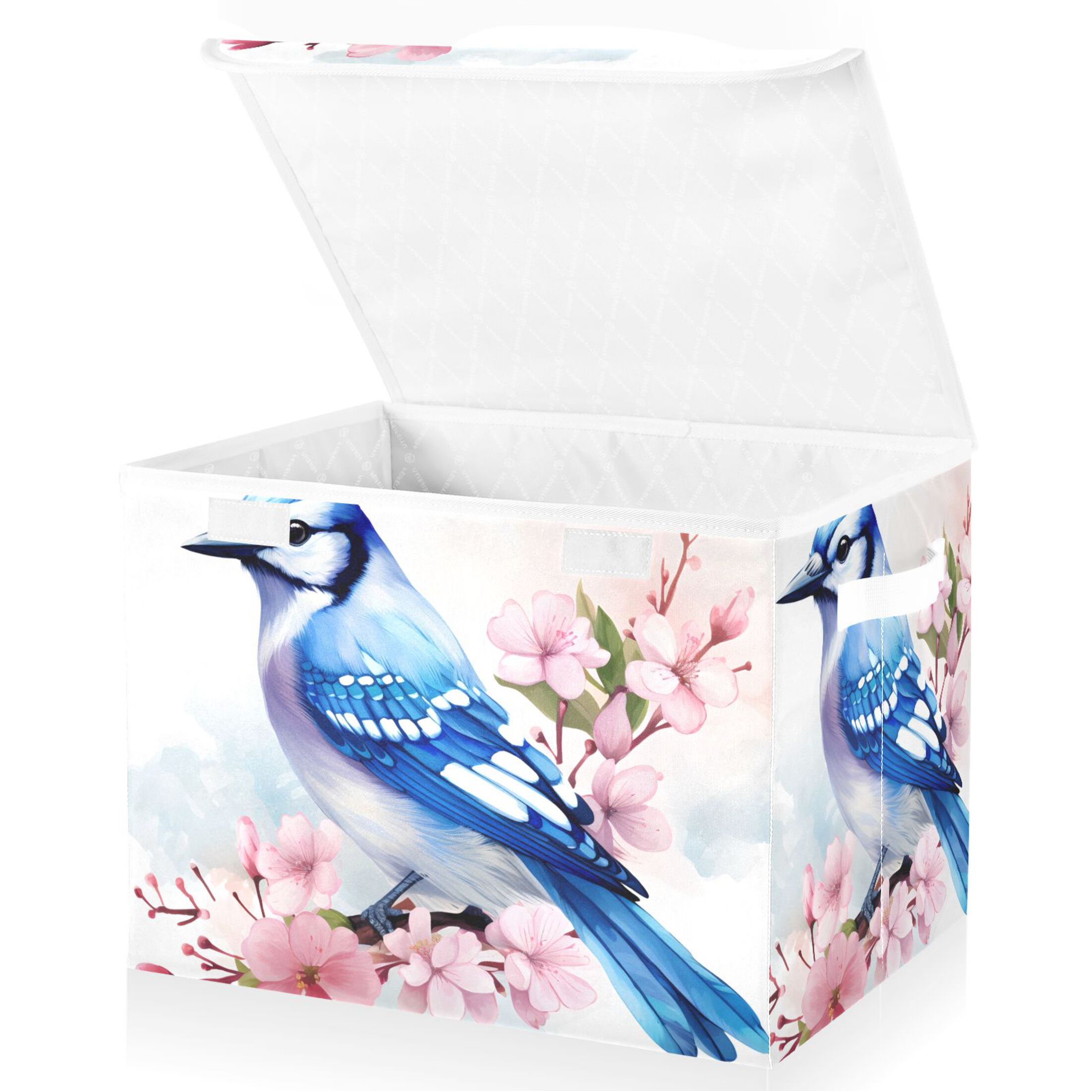 Large Lidded Bin Foldable Storage Baskets Birds and Cherry Flowers ...