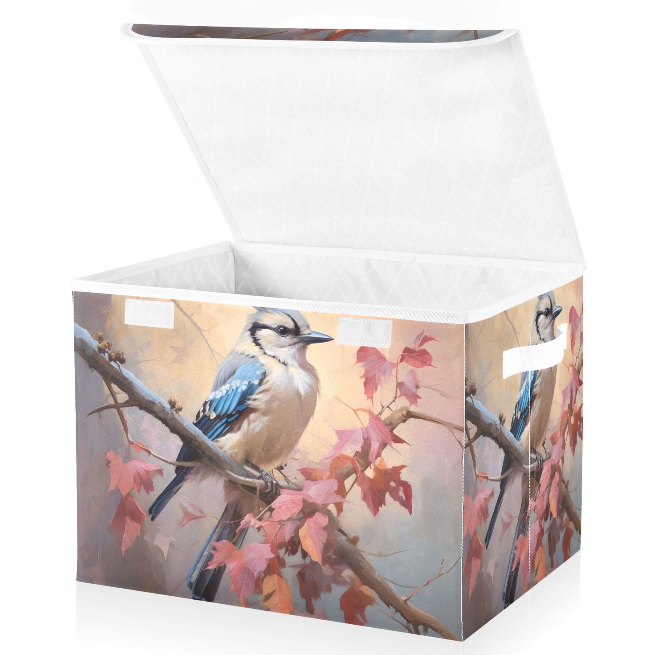 Large Lidded Bin Foldable Storage Baskets Birds on Tree Branch Boxes ...