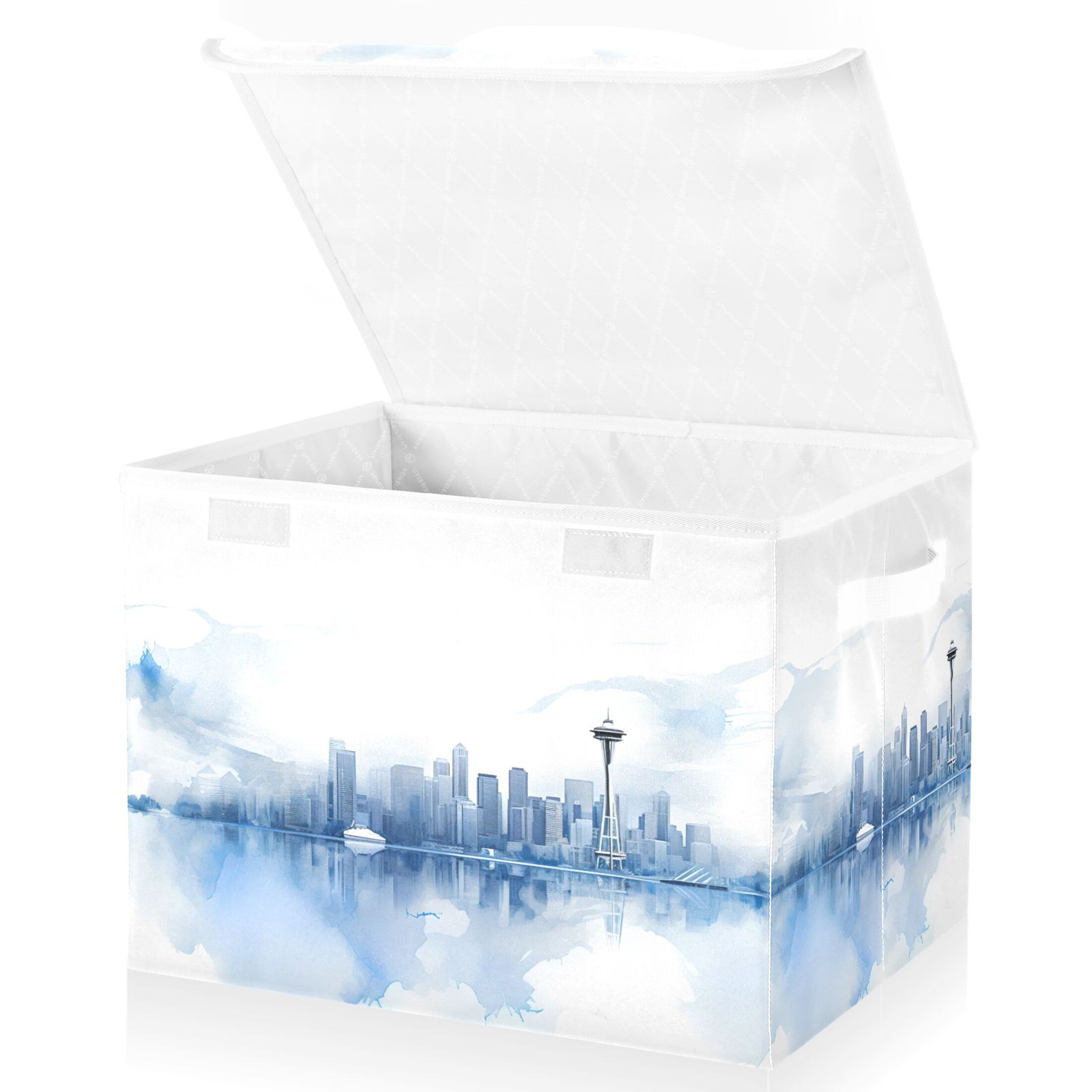 Large Lidded Bin Foldable Storage Baskets Blue Landscape Boxes Cubes ...