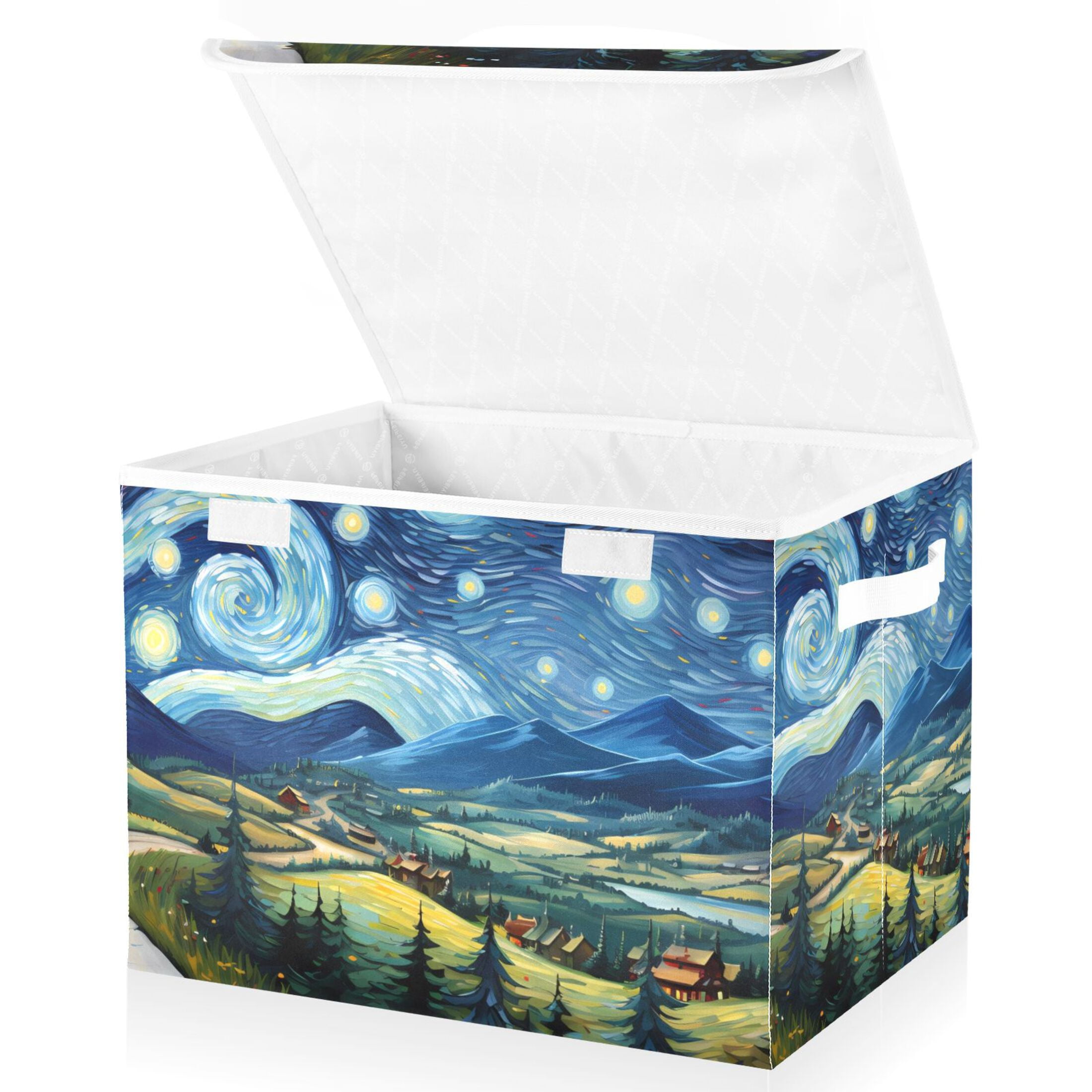 Large Lidded Bin Foldable Storage Baskets Blue Night Boxes Cubes Lids ...