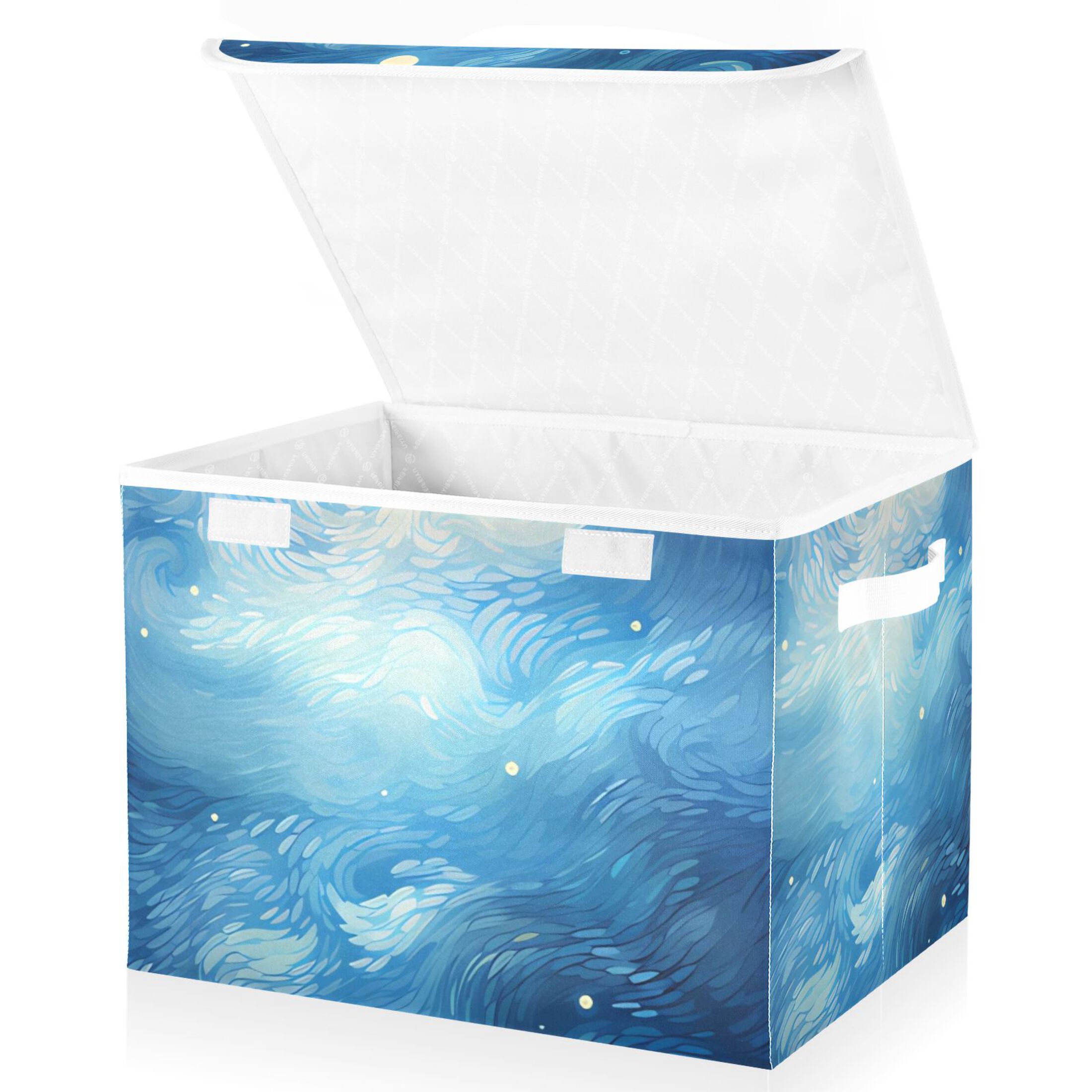 Large Lidded Bin Foldable Storage Baskets Blue Pattern Boxes Cubes Lids ...