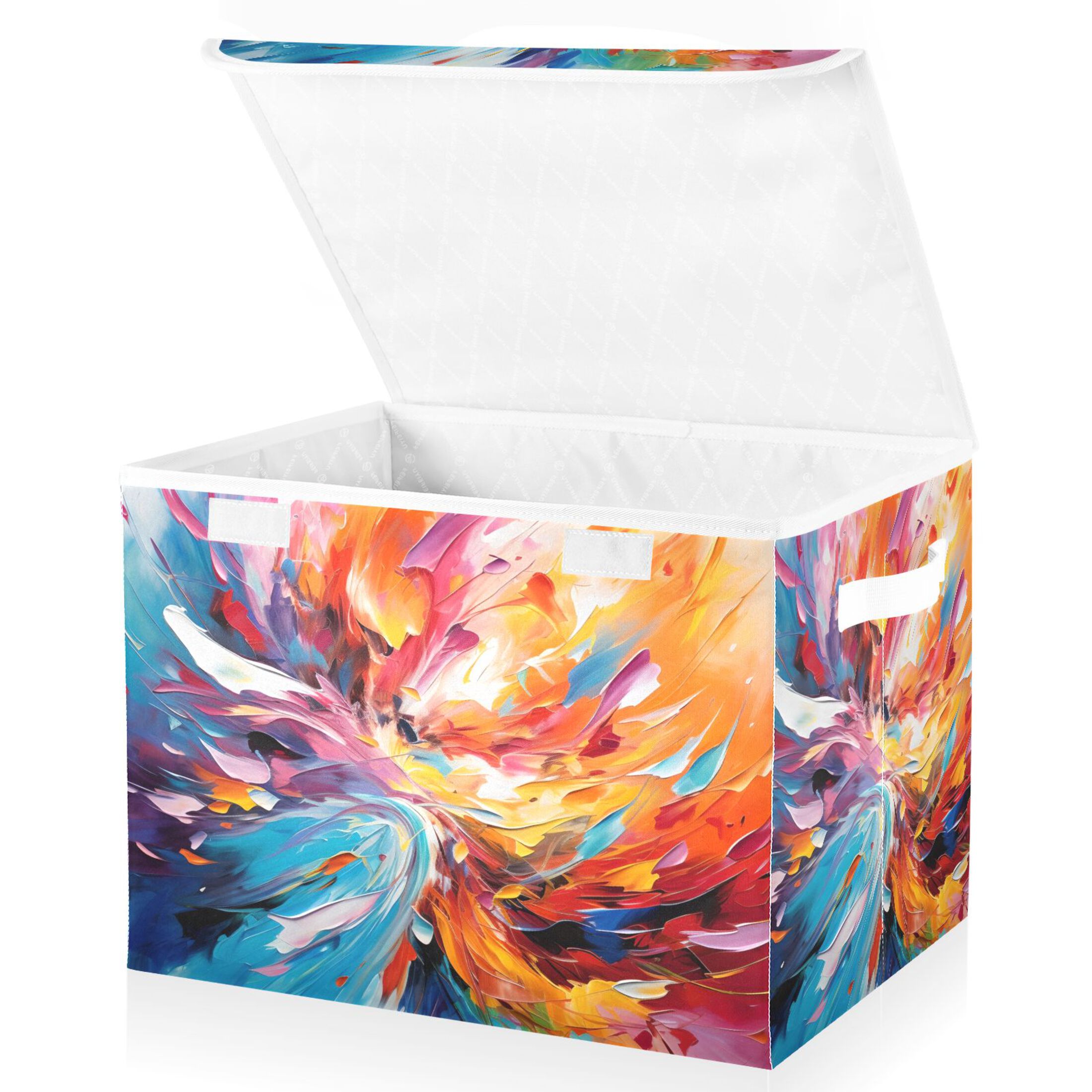 Large Lidded Bin Foldable Storage Baskets Blue and Orange Abstract ...