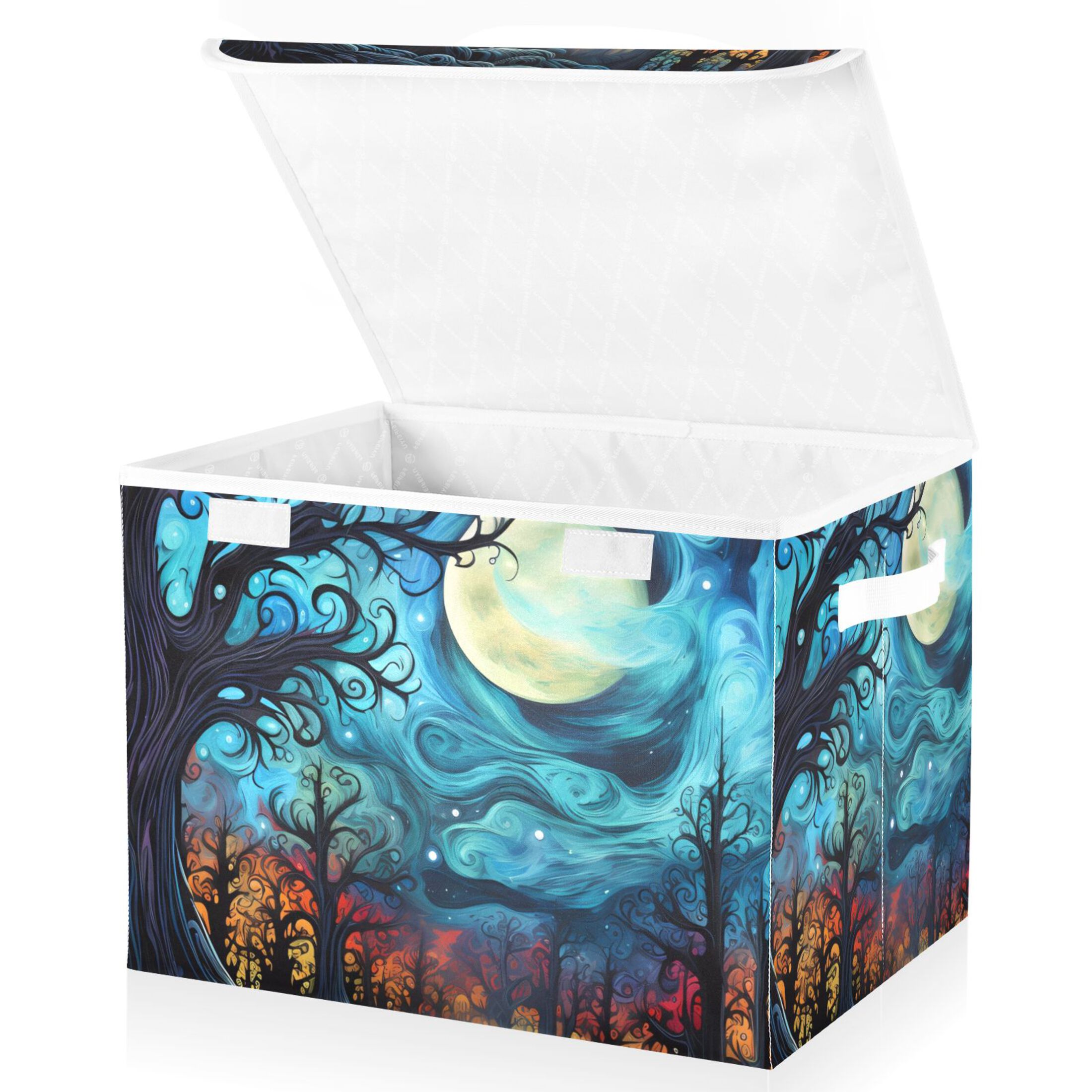 Large Lidded Bin Foldable Storage Baskets Blue with Tree Boxes Cubes ...