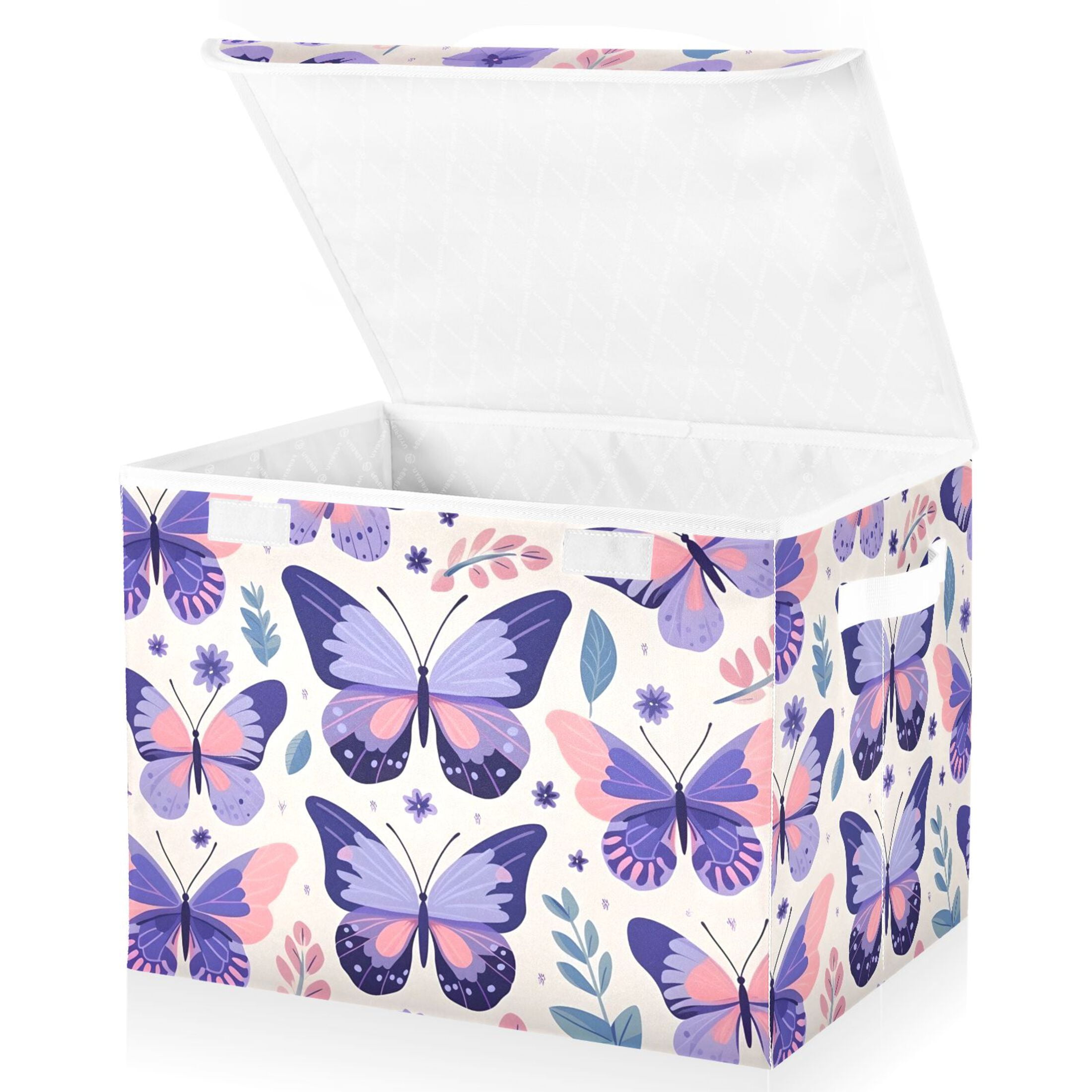 Large Lidded Bin Foldable Storage Baskets Butterflies Purple Boxes ...