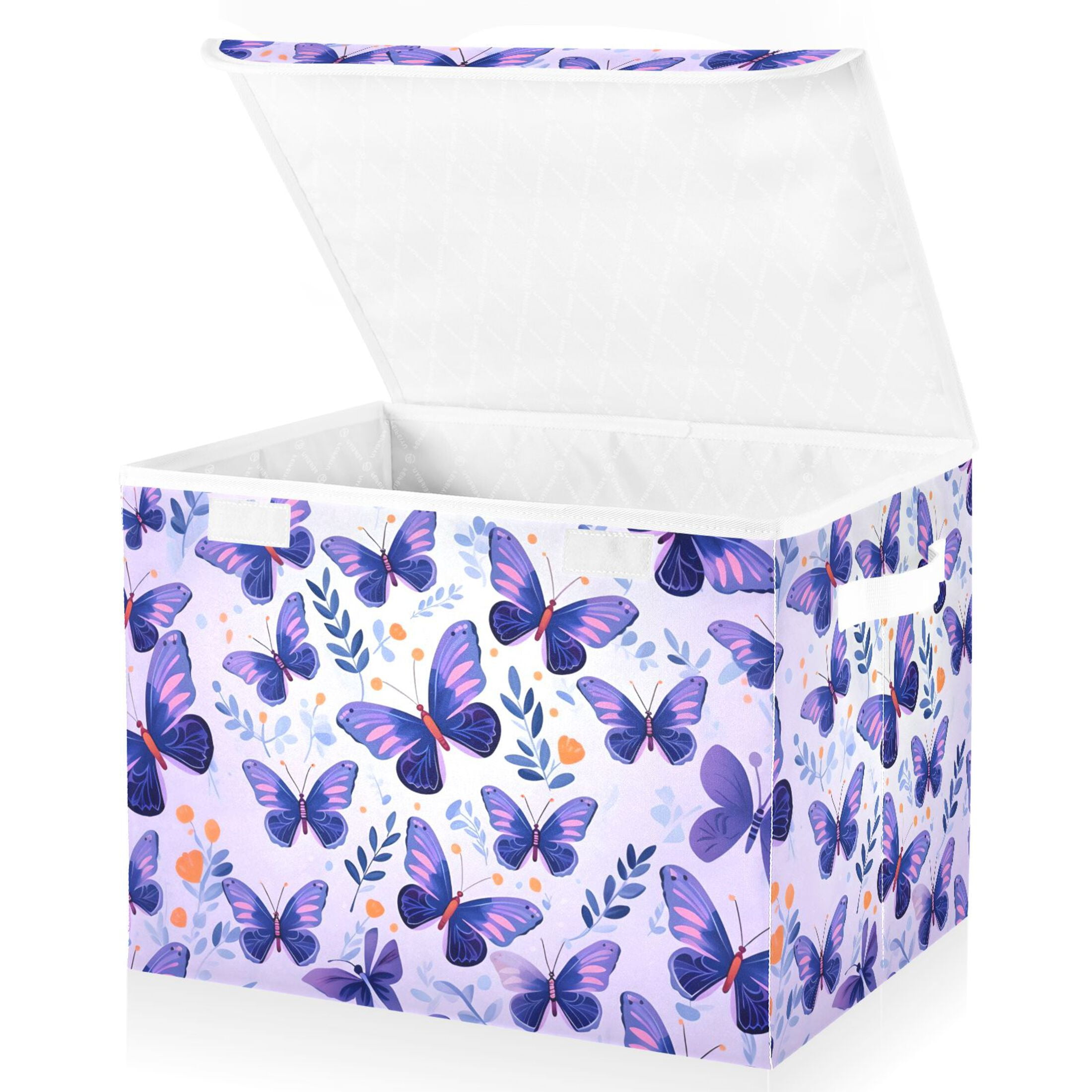 Large Lidded Bin Foldable Storage Baskets Butterflies in Purple Boxes ...