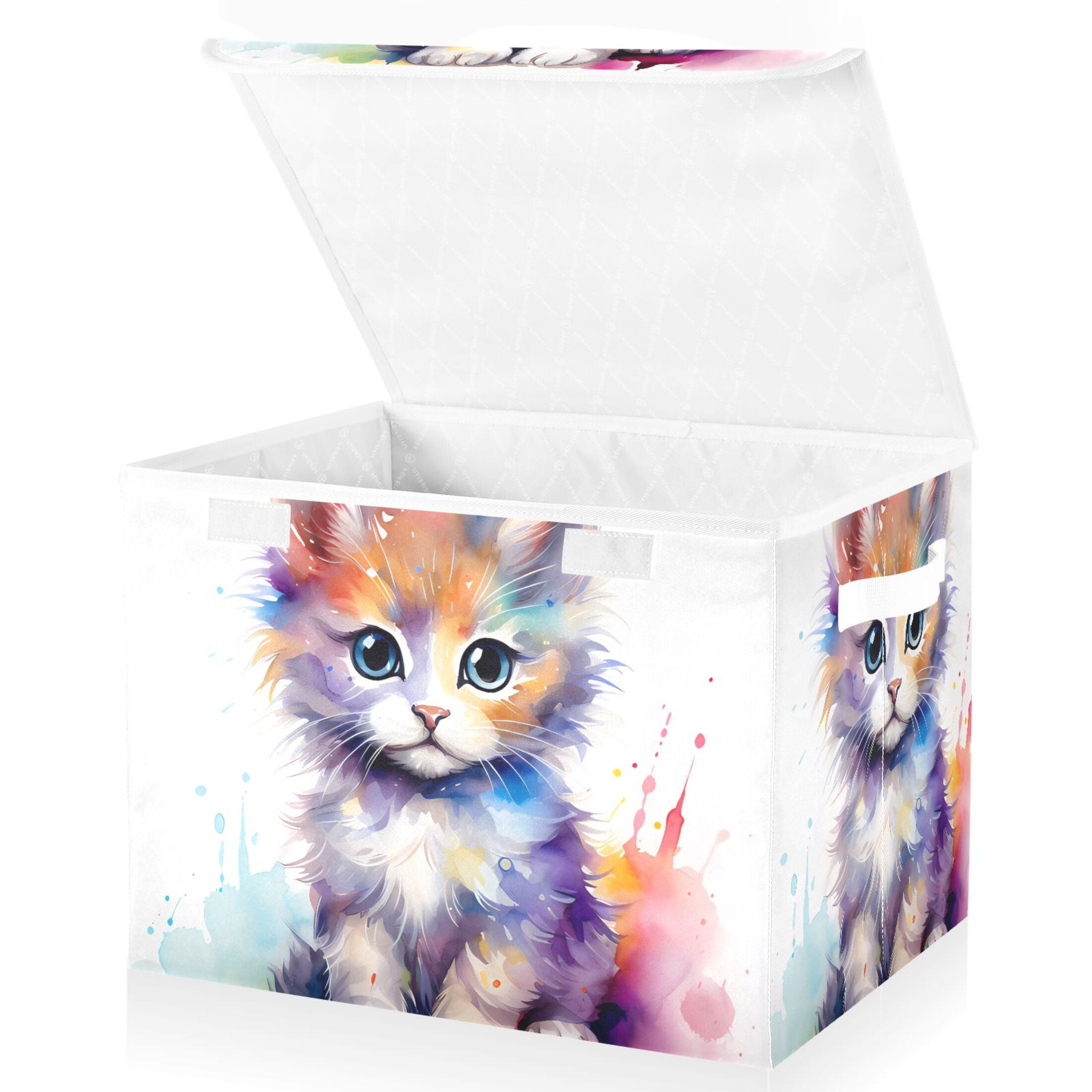 Large Lidded Bin Foldable Storage Baskets Cat Cute Boxes Cubes Lids ...