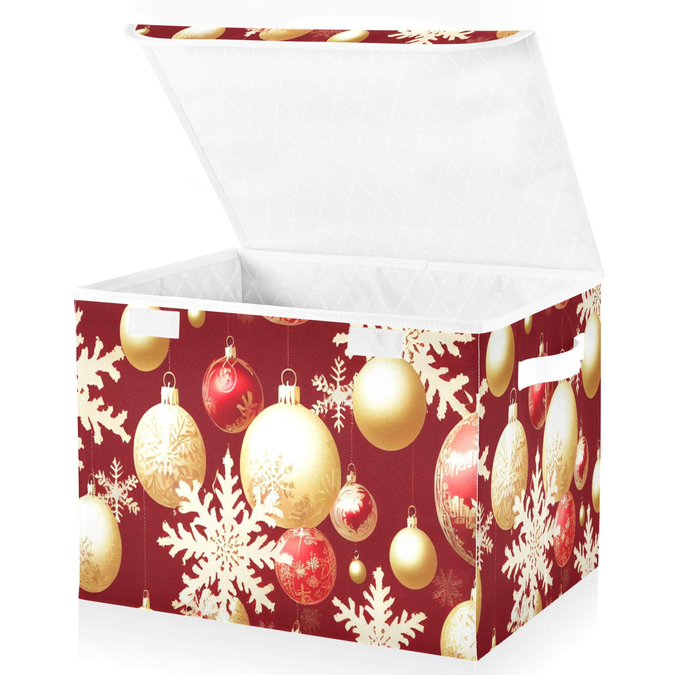Large Lidded Bin Foldable Storage Baskets Christmas Balls Snowflakes ...