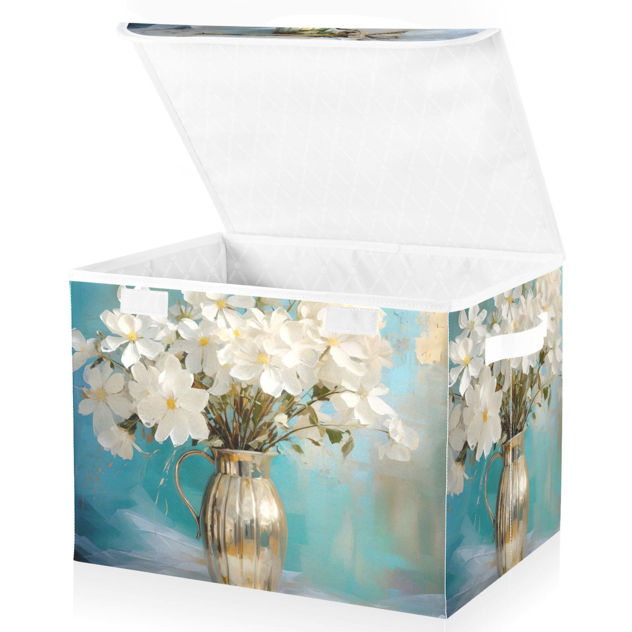 Large Lidded Bin Foldable Storage Baskets Daisy Flowers Boxes Cubes ...