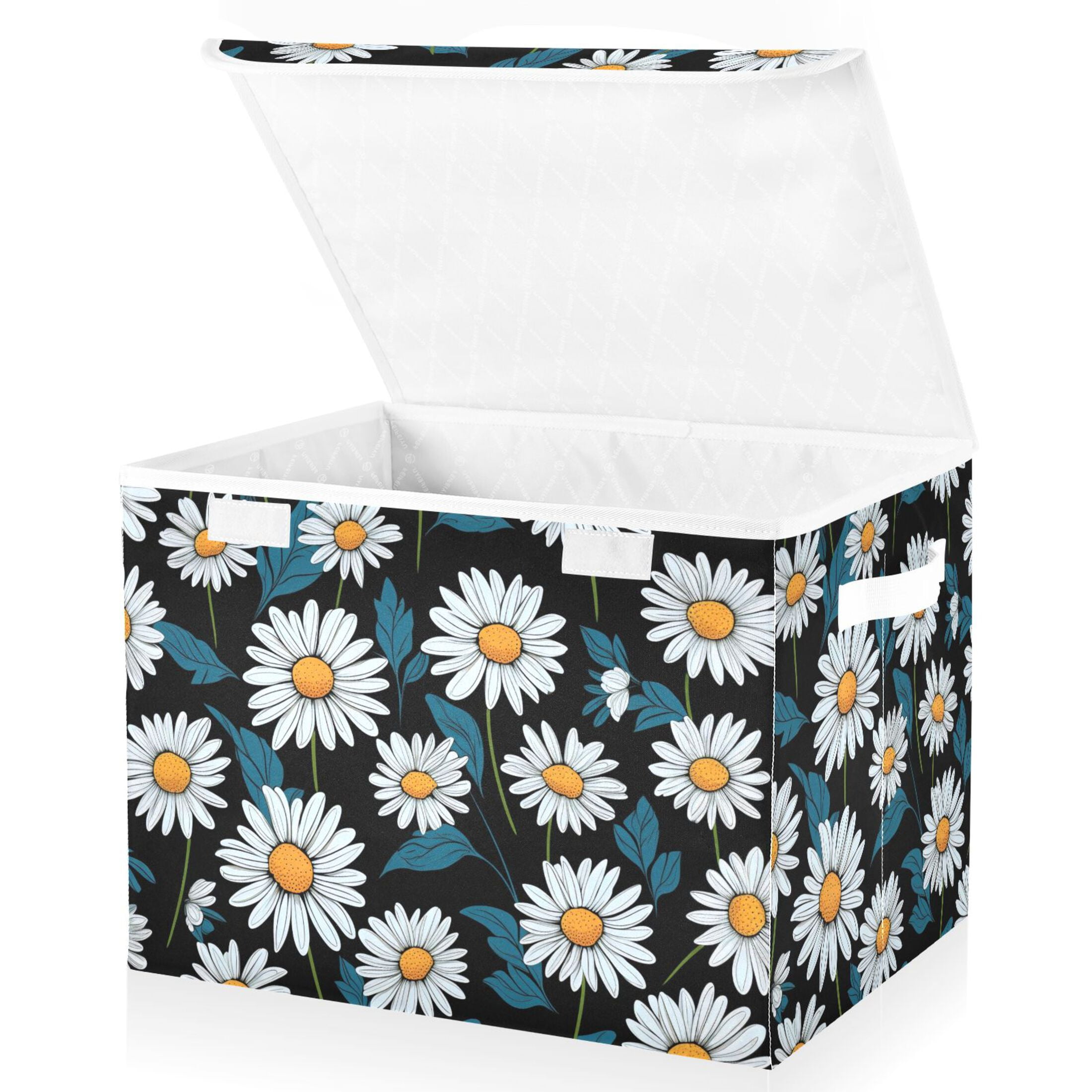 Large Lidded Bin Foldable Storage Baskets Daisy with Leaves Boxes Cubes ...