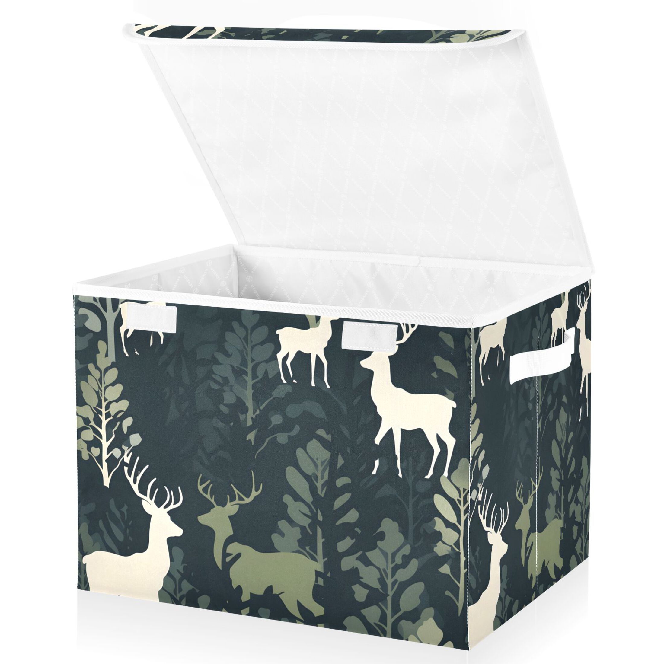 Large Lidded Bin Foldable Storage Baskets Deers in Forest Boxes Cubes ...