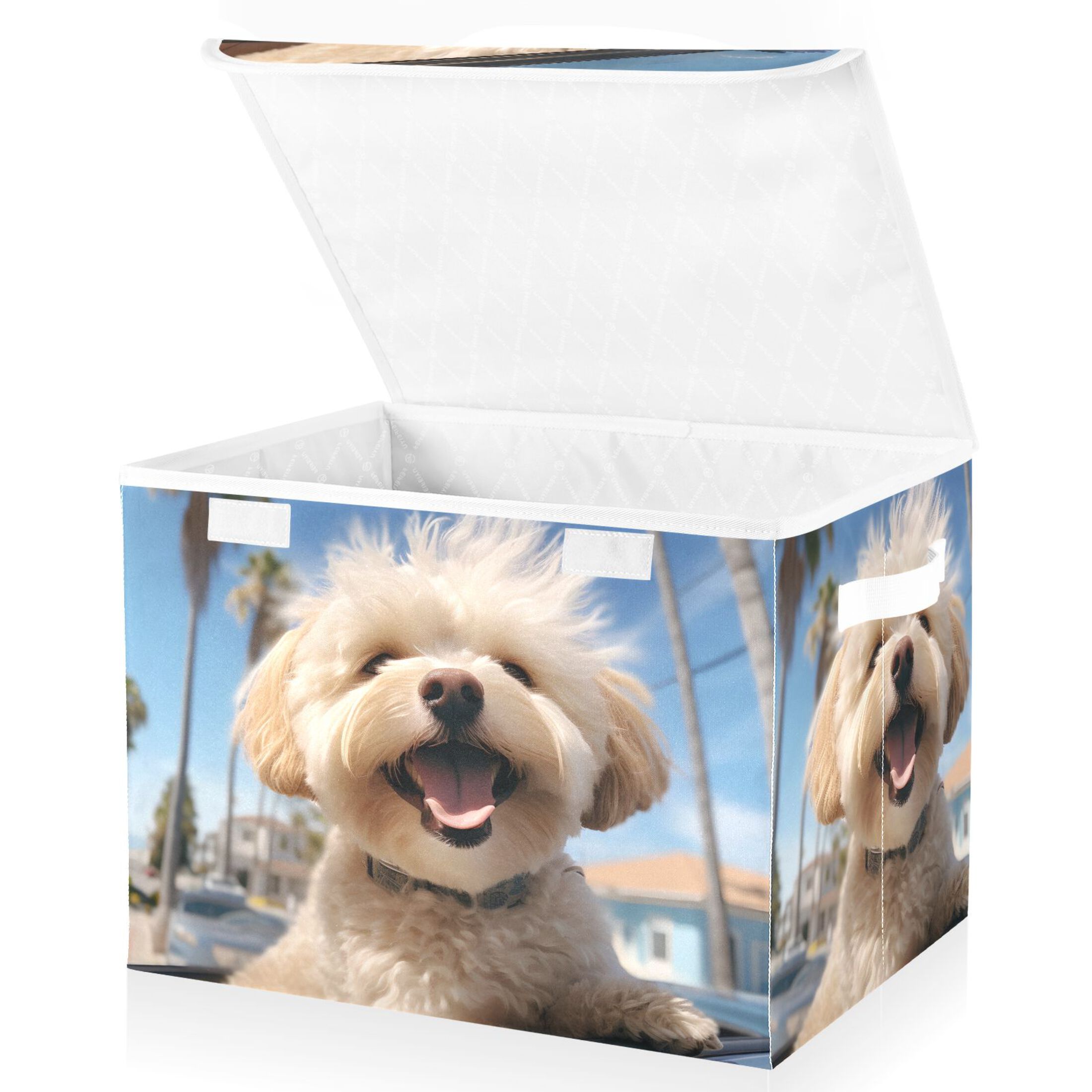 Large Lidded Bin Foldable Storage Baskets Dog Cute Boxes Cubes Lids ...