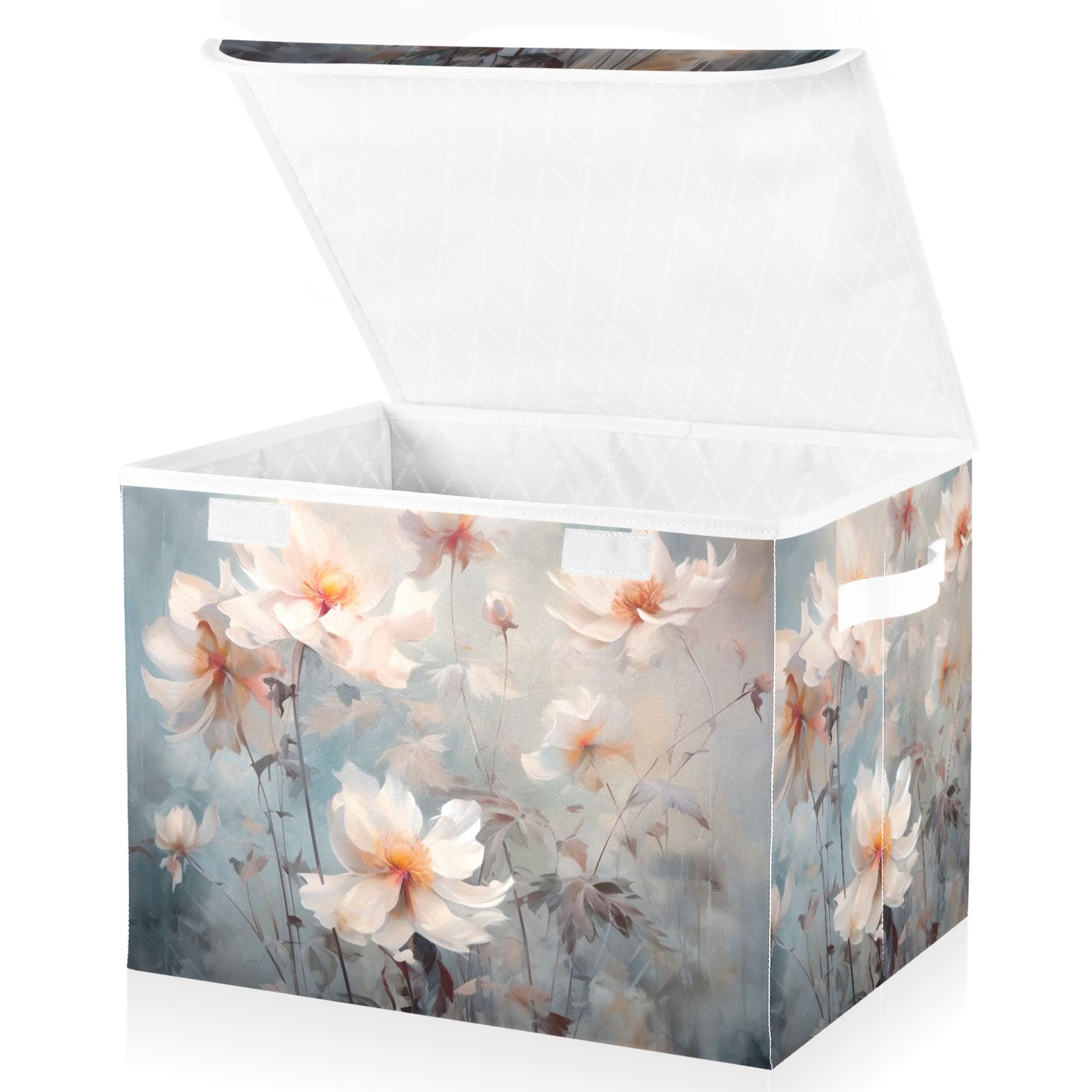 Large Lidded Bin Foldable Storage Baskets Flowers Boxes Cubes Lids with ...