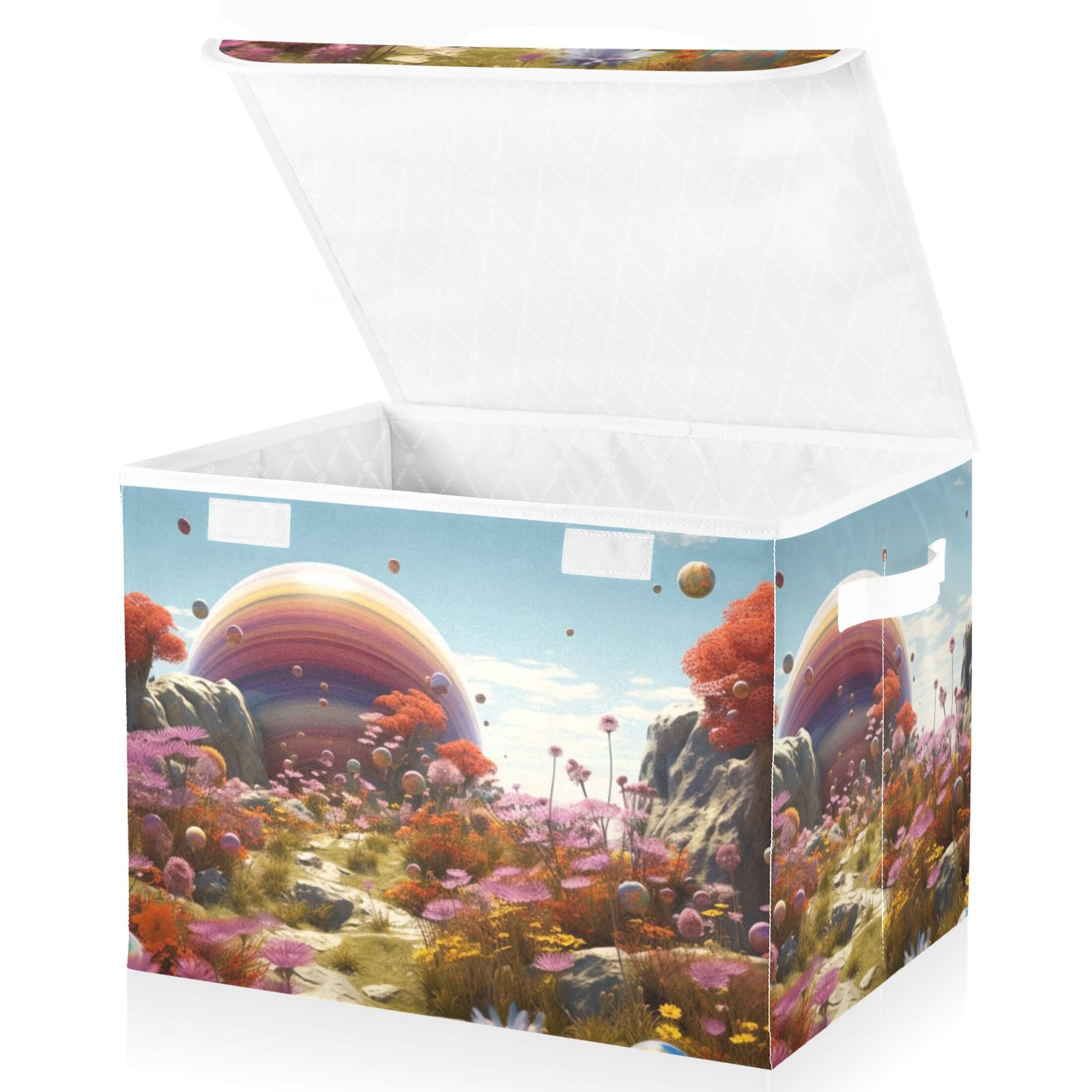 Large Lidded Bin Foldable Storage Baskets Flowers Field Boxes Cubes ...