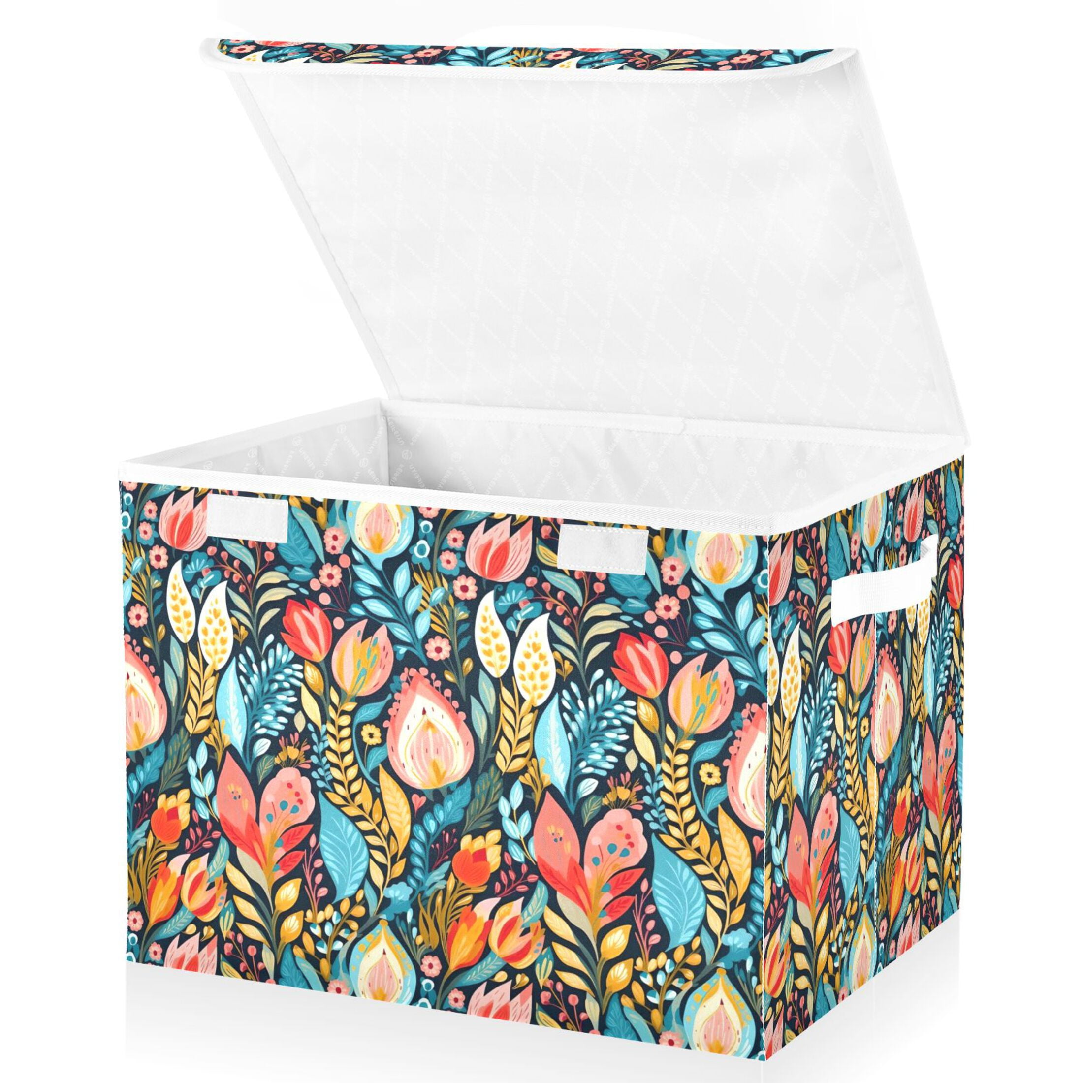 Large Lidded Bin Foldable Storage Baskets Flowers Floral Boxes Cubes ...