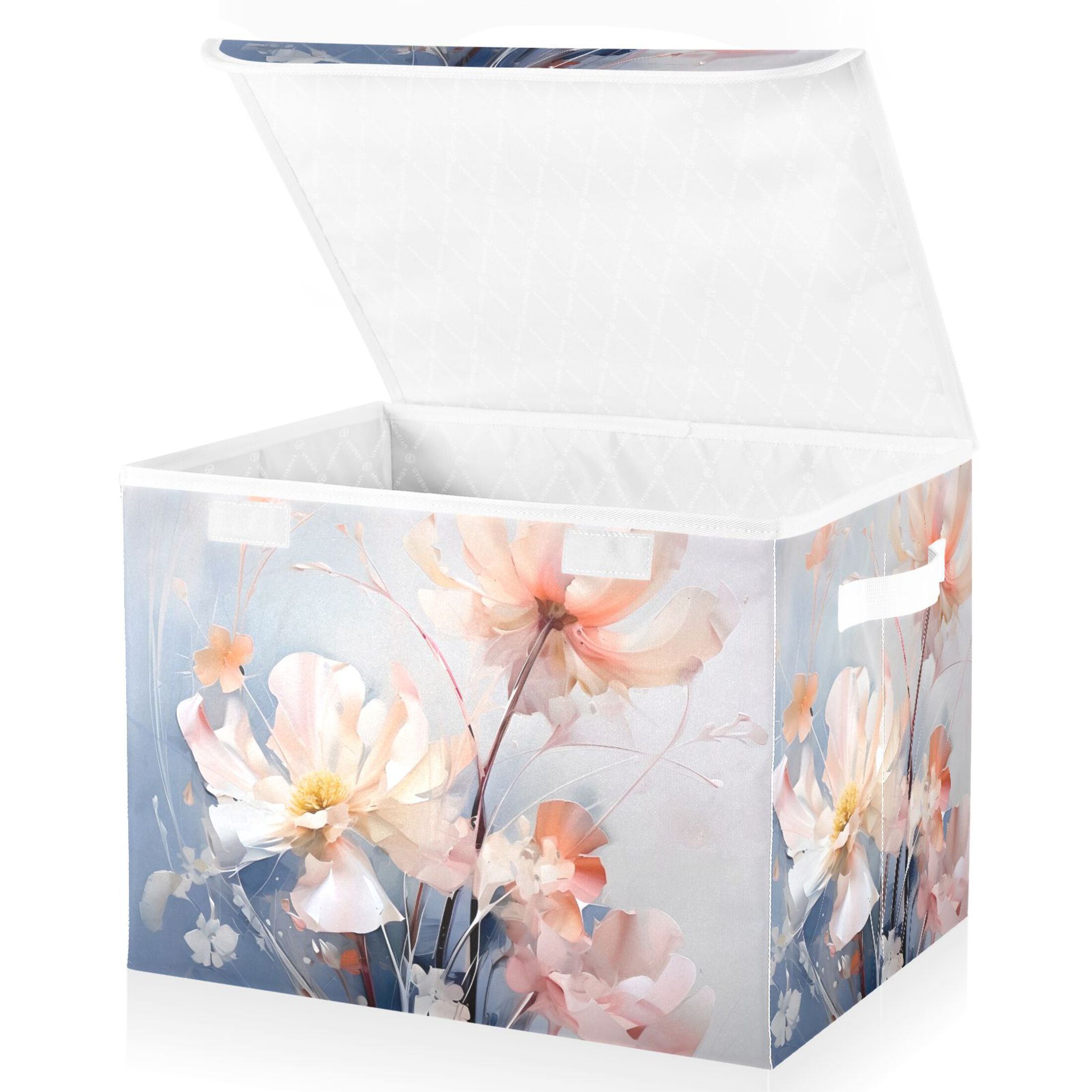 Large Lidded Bin Foldable Storage Baskets Flowers Pattern Boxes Cubes ...