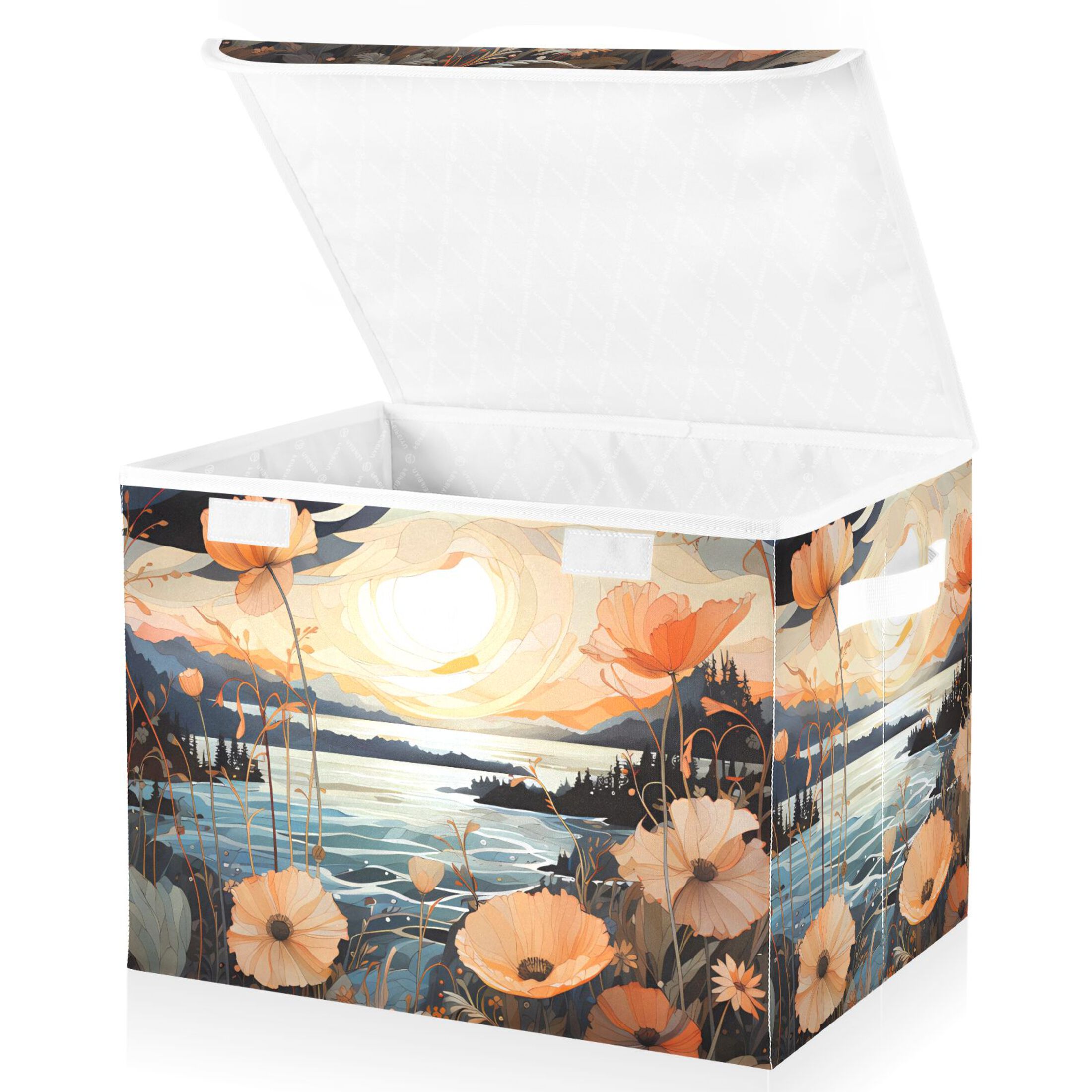 Large Lidded Bin Foldable Storage Baskets Flowers and Sunset Boxes ...