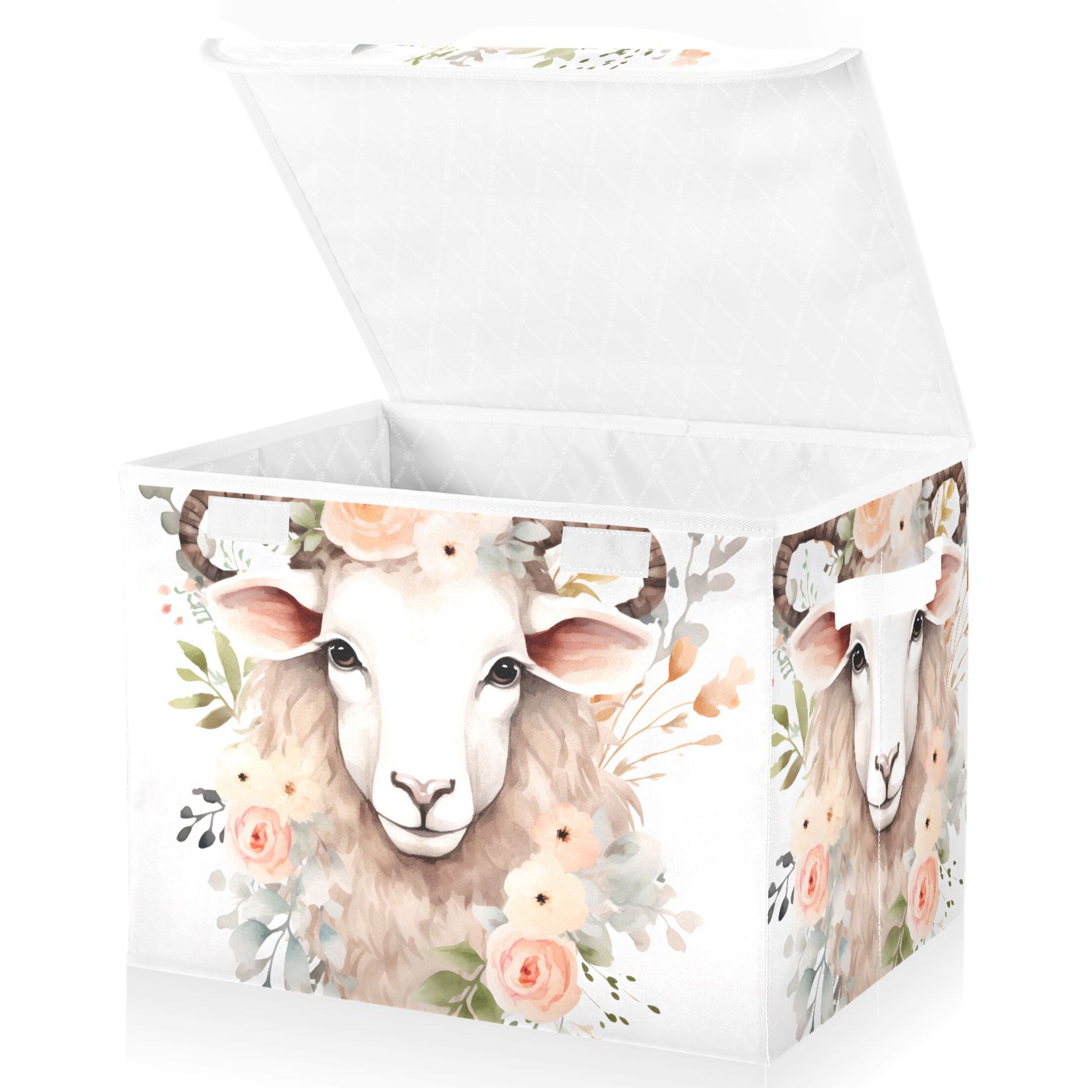 Large Lidded Bin Foldable Storage Baskets Goat with Flowers Boxes Cubes ...