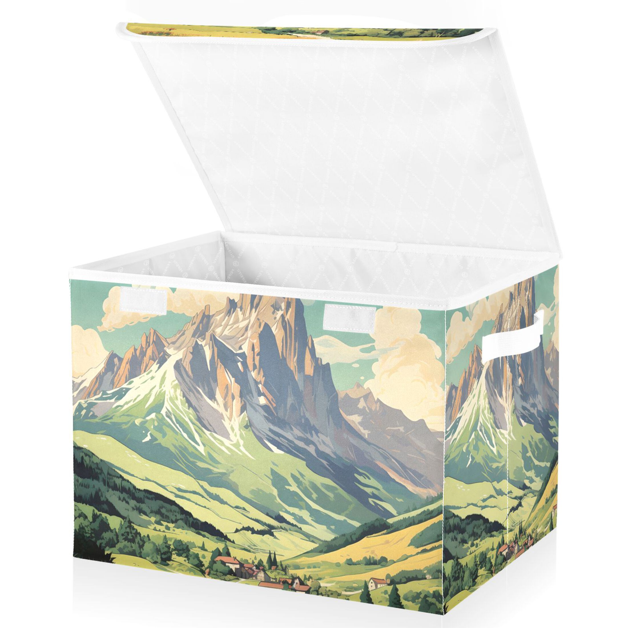 Large Lidded Bin Foldable Storage Baskets Green Landscape Boxes Cubes ...