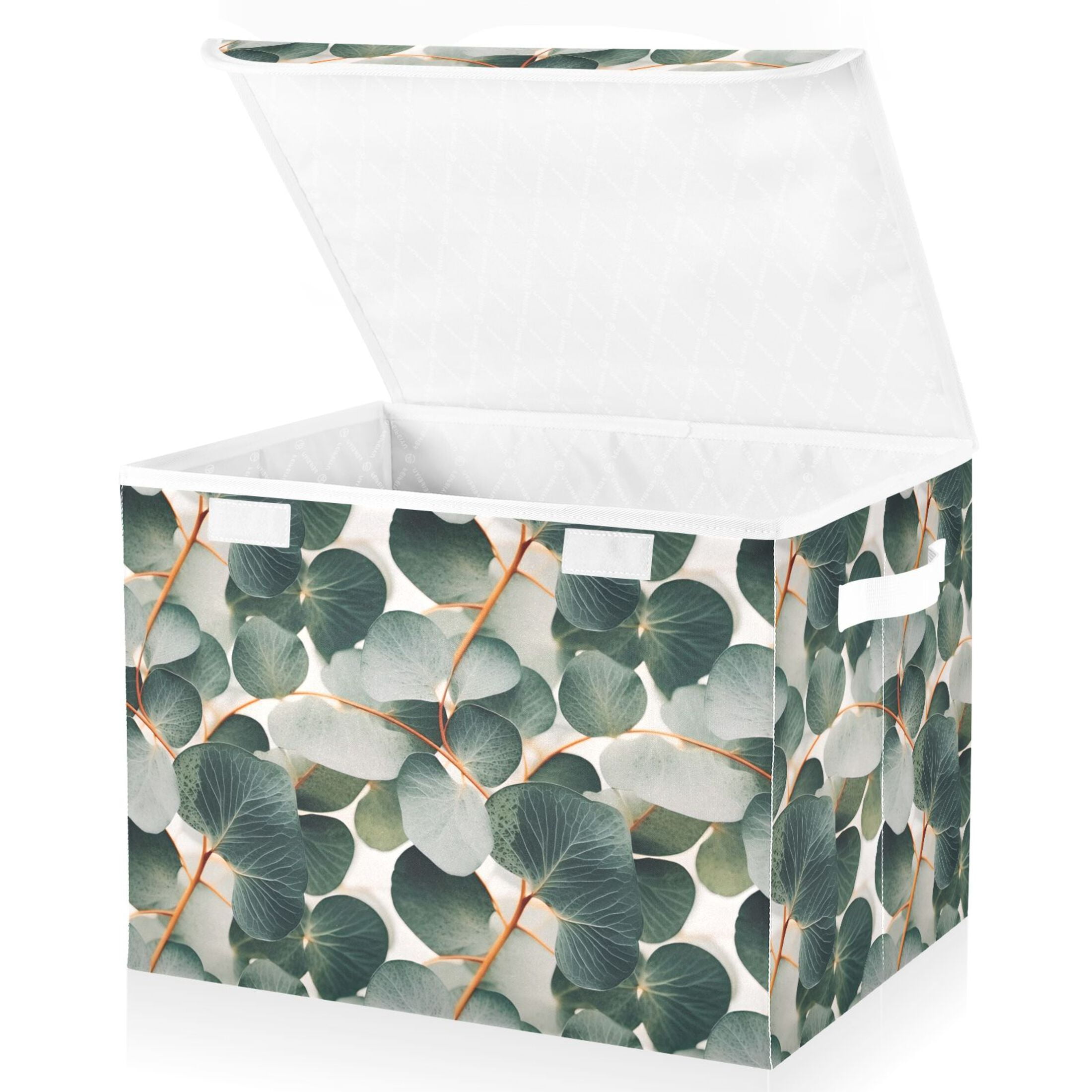 Large Lidded Bin Foldable Storage Baskets Green Leaves Boxes Cubes Lids ...