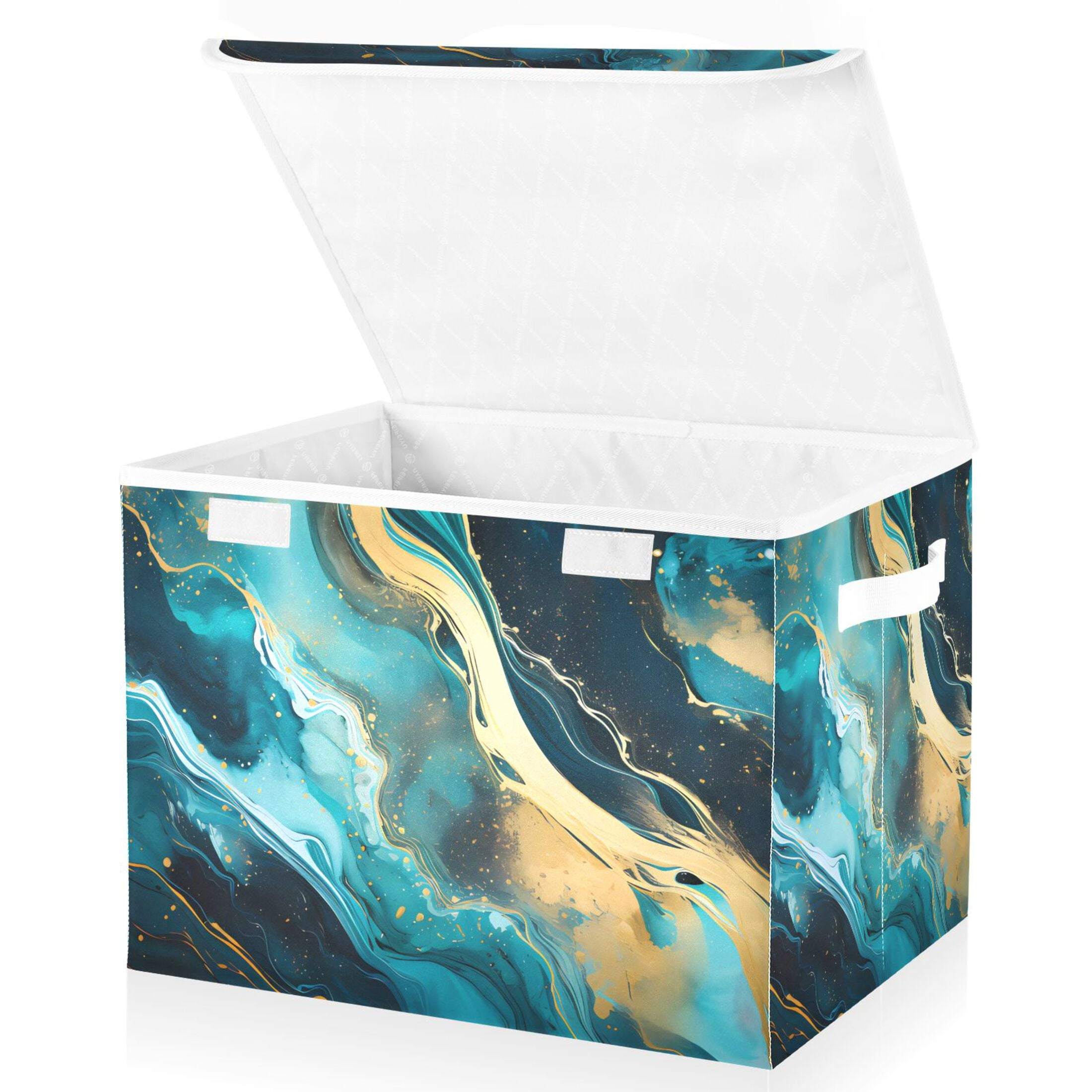 Large Lidded Bin Foldable Storage Baskets Green Marble and Golden Boxes ...