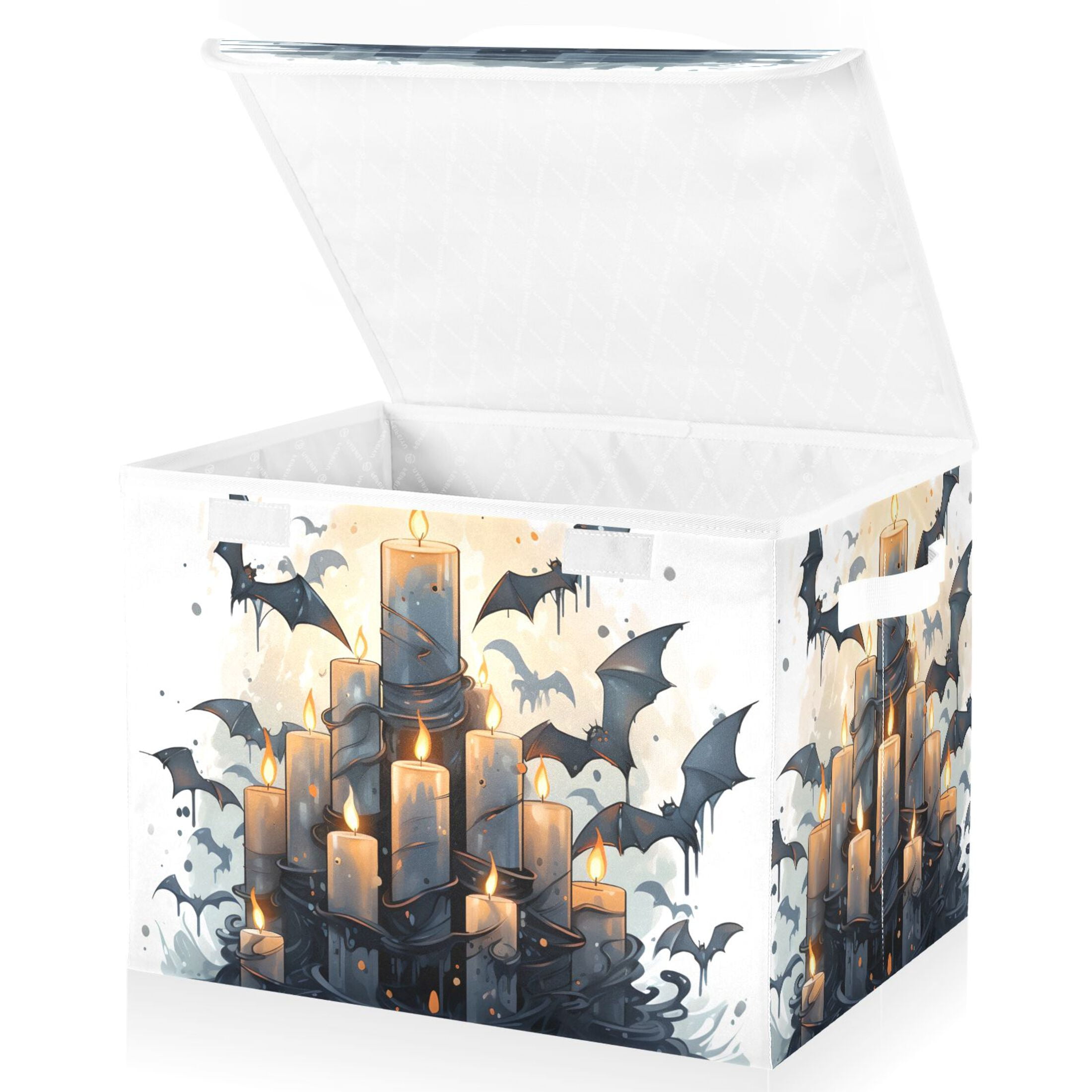 Large Lidded Bin Foldable Storage Baskets Halloween Bats and Candles ...