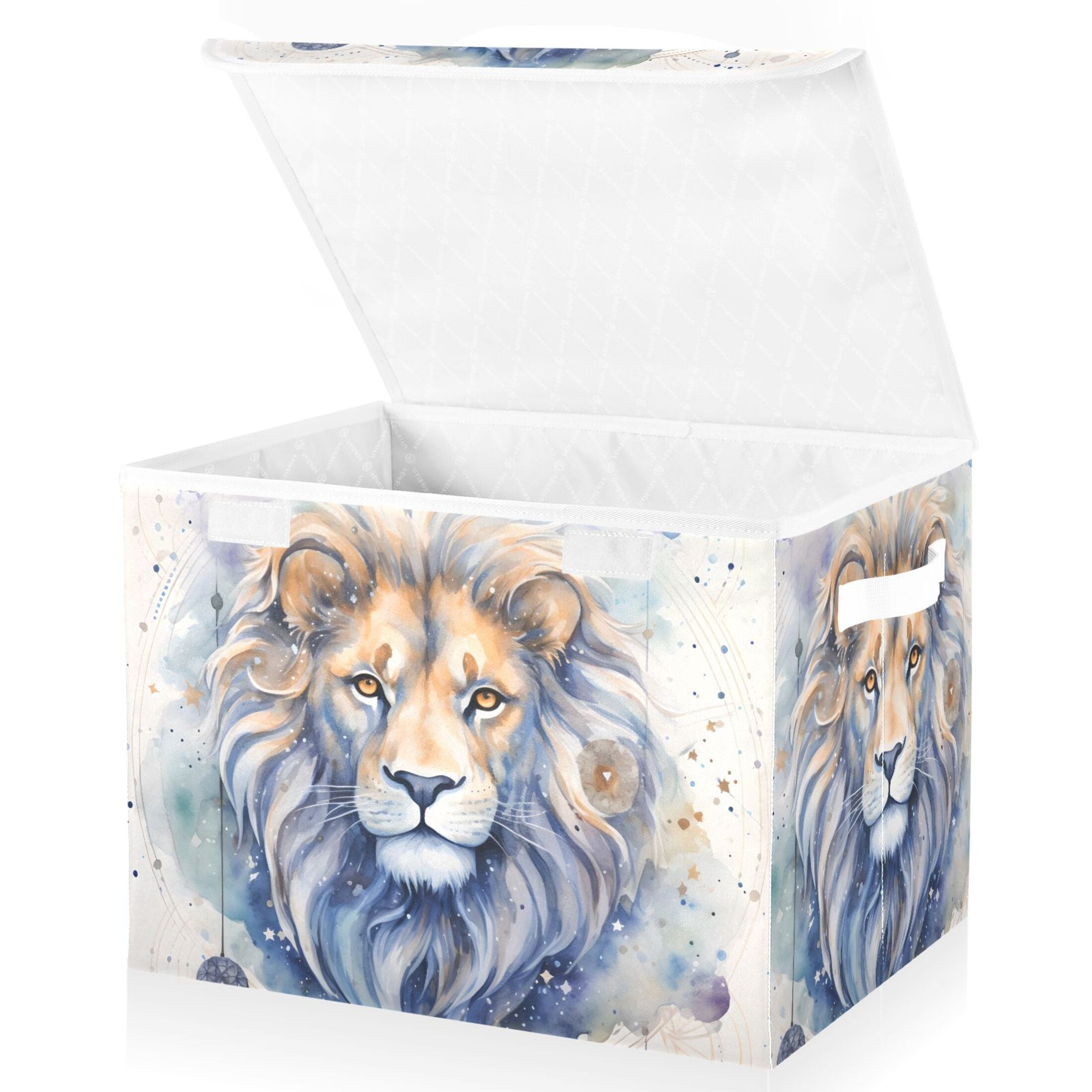 Large Lidded Bin Foldable Storage Baskets Lion Boho Boxes Cubes Lids ...