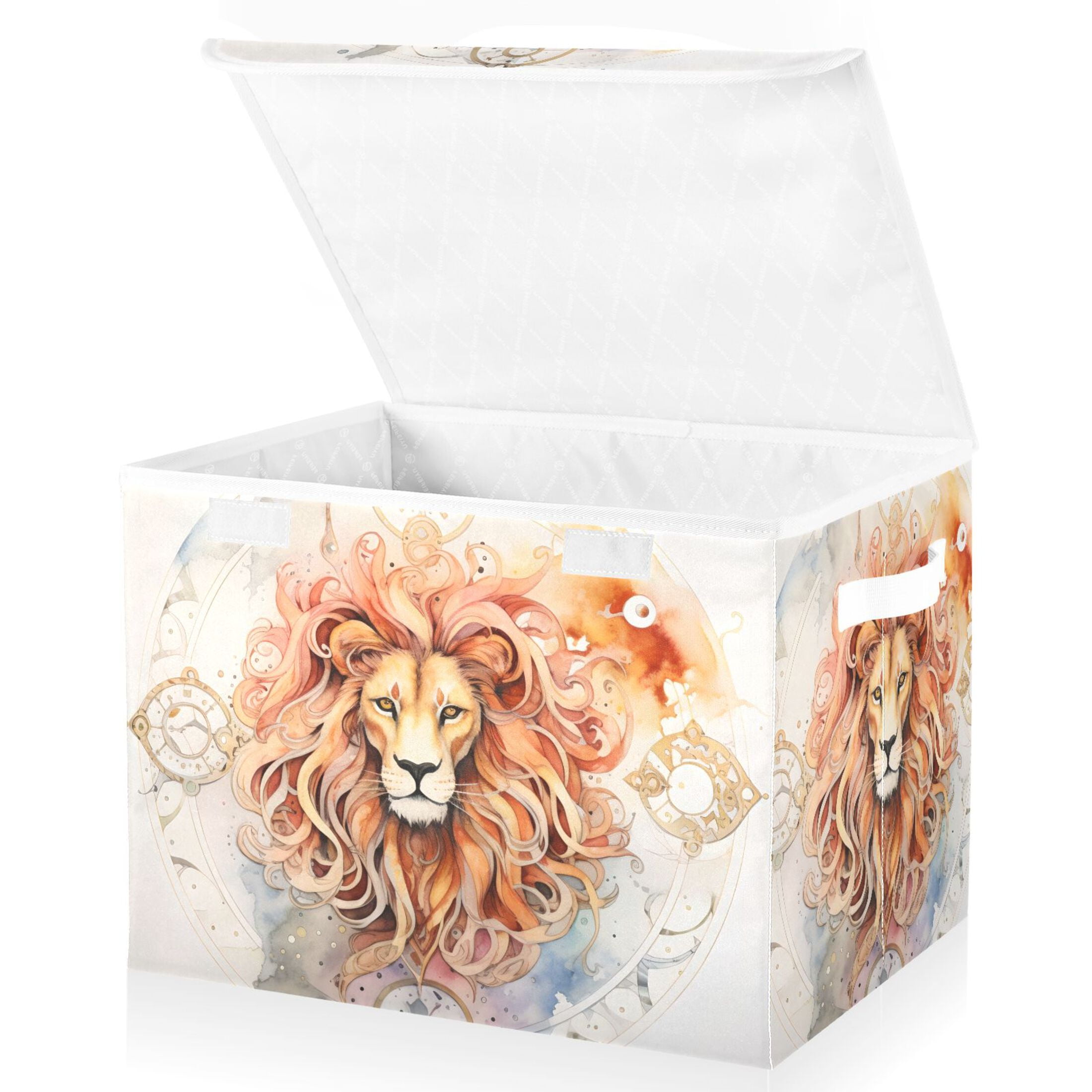 Large Lidded Bin Foldable Storage Baskets Lion Boho Print Boxes Cubes ...