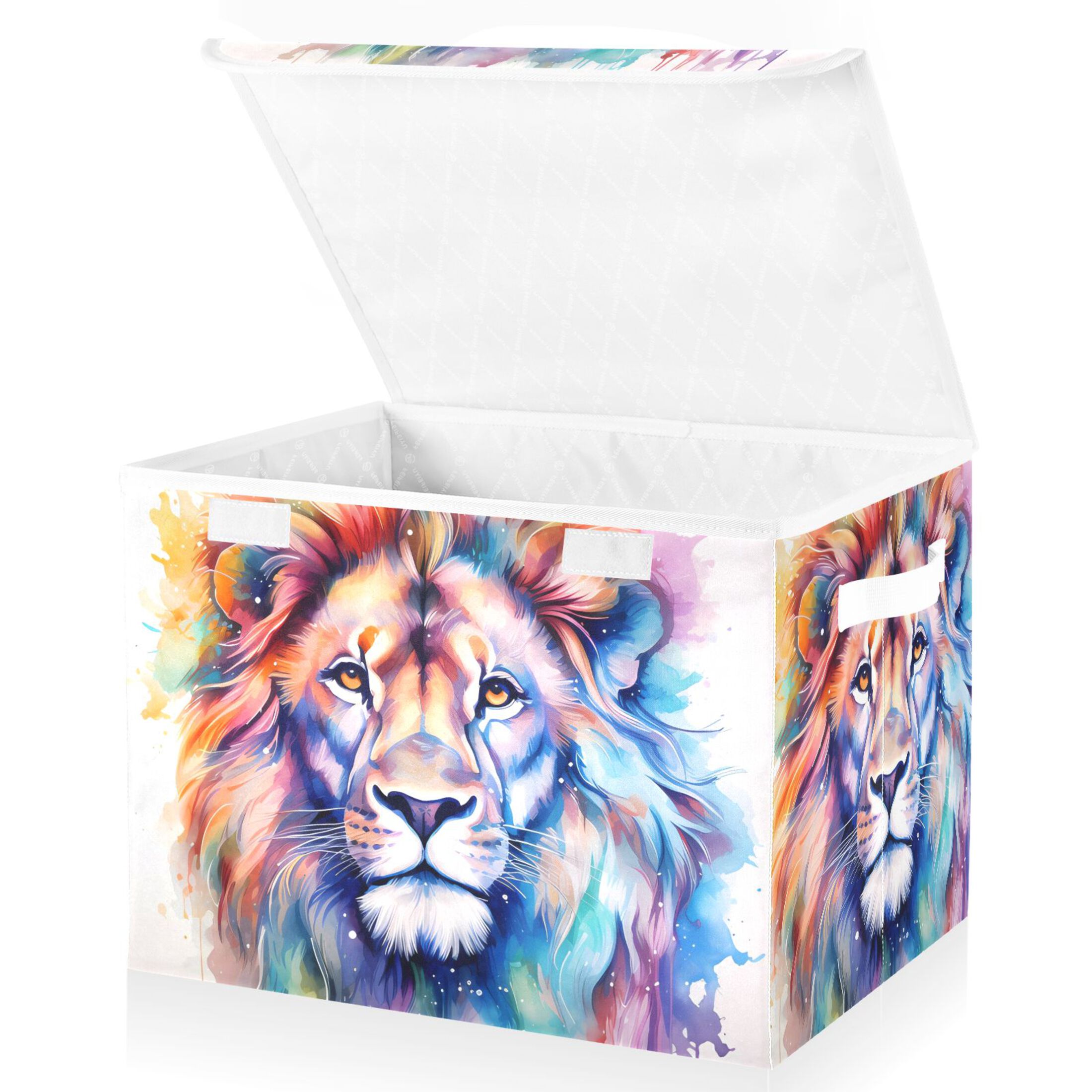 Large Lidded Bin Foldable Storage Baskets Lion Pattern Boxes Cubes Lids ...