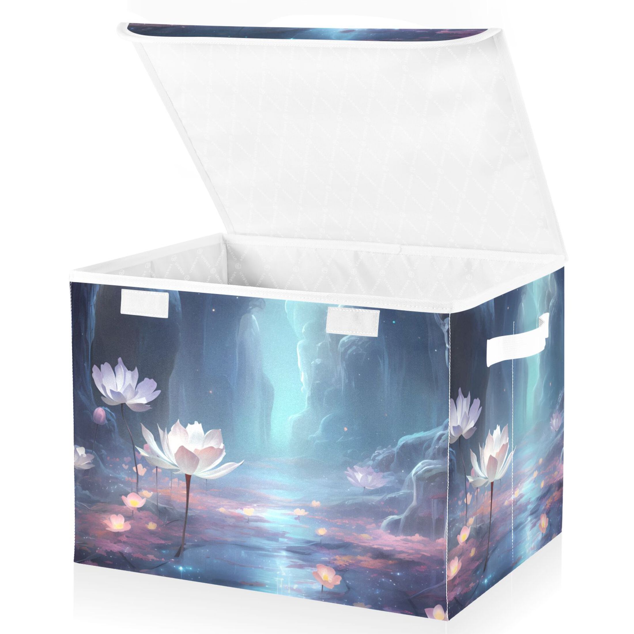 Large Lidded Bin Foldable Storage Baskets Lotus on Water Boxes Cubes ...