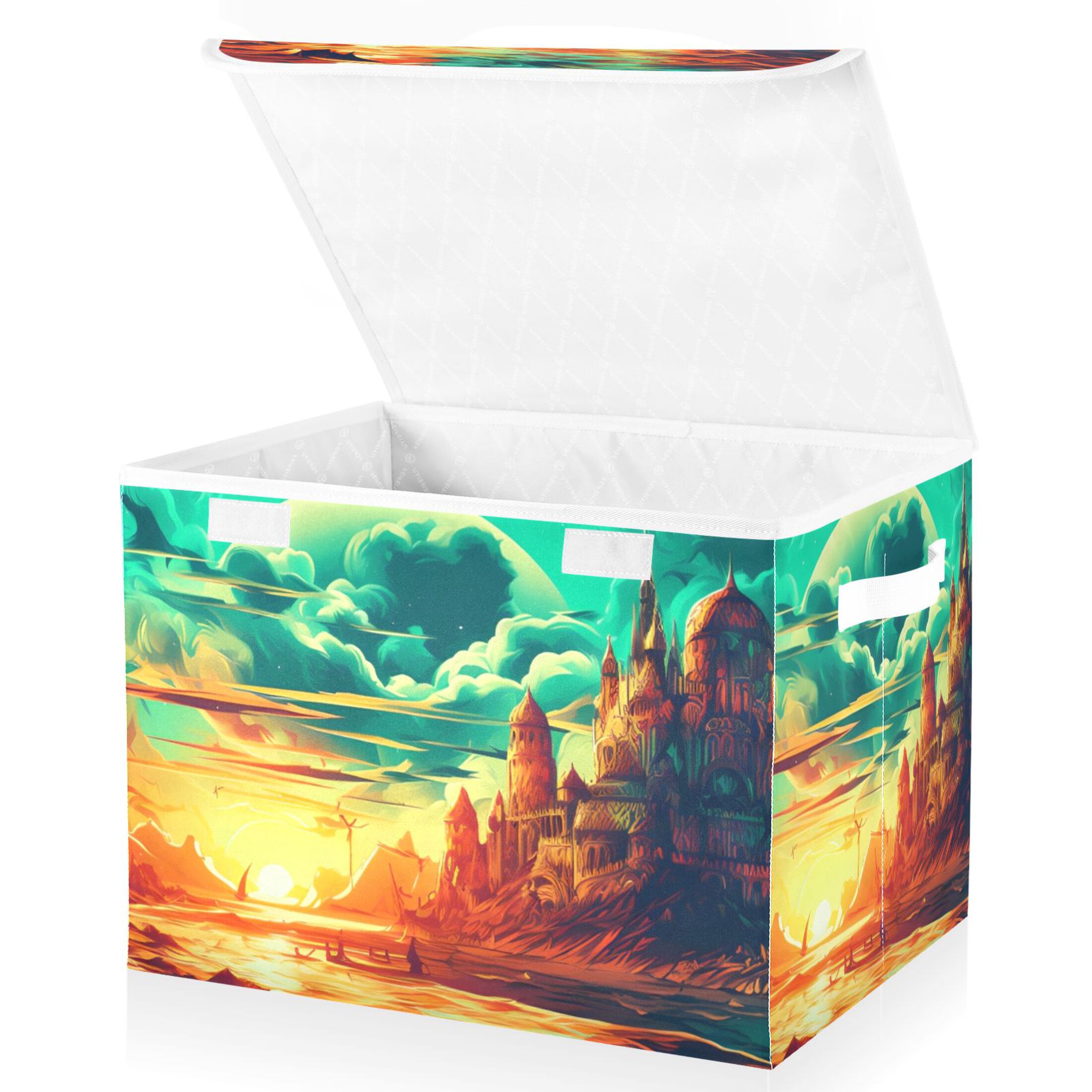 Large Lidded Bin Foldable Storage Baskets Magic Sunset Pattern Boxes ...