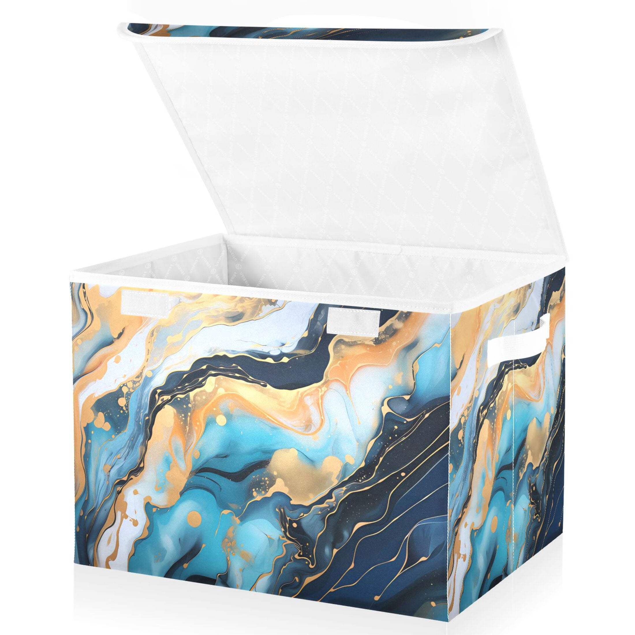 Large Lidded Bin Foldable Storage Baskets Marble Blue and Golden Boxes ...
