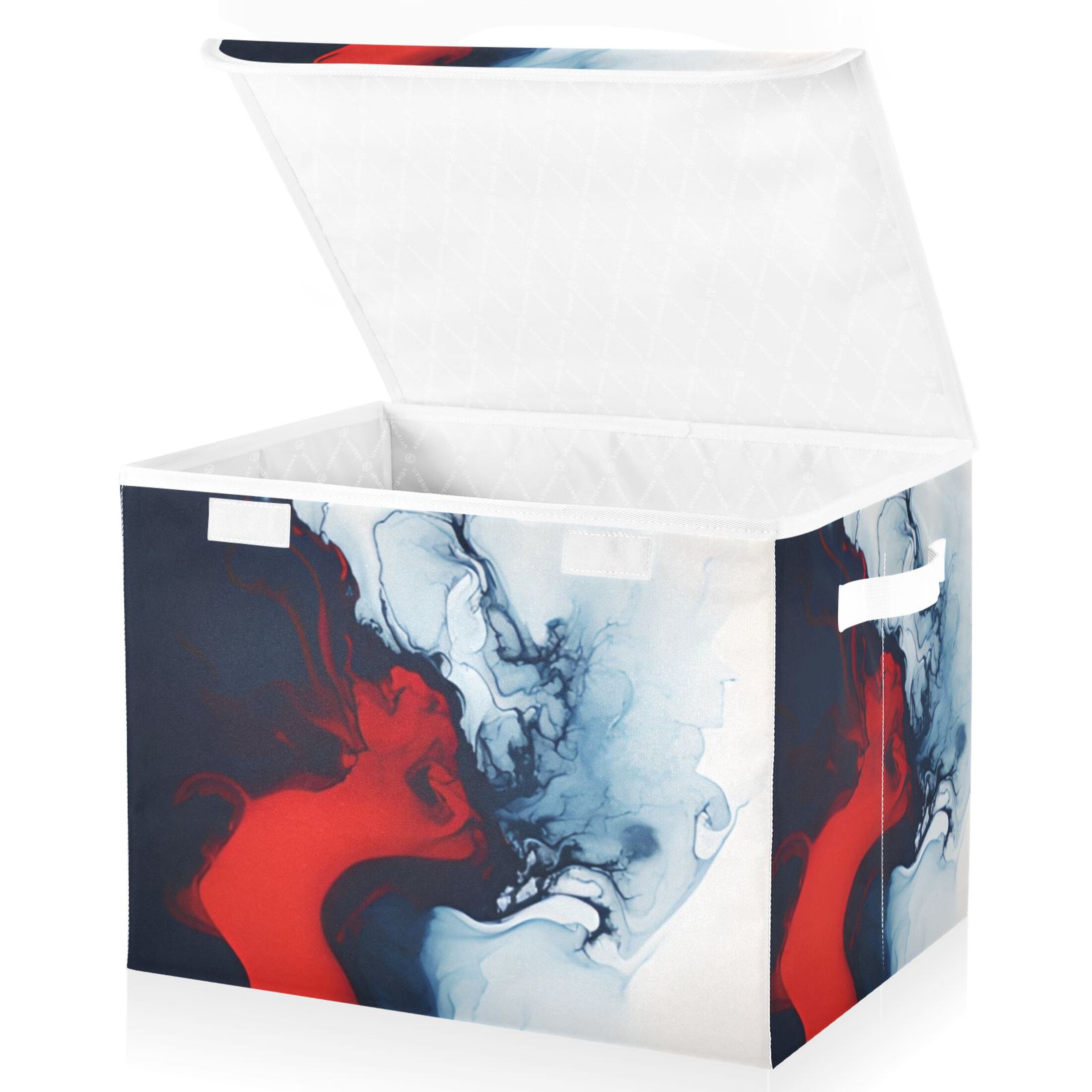 Large Lidded Bin Foldable Storage Baskets Marble Blue and Red Boxes ...