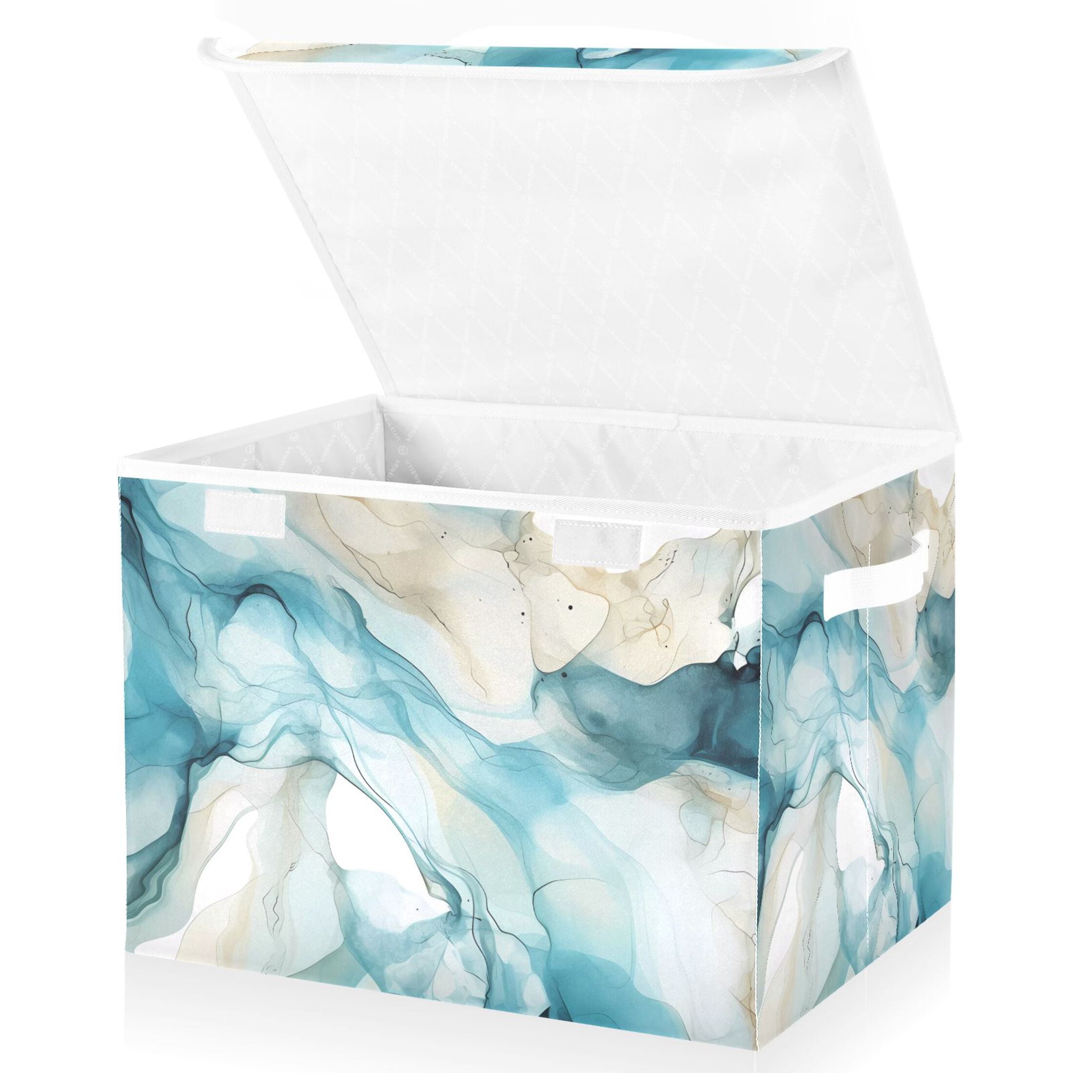 Large Lidded Bin Foldable Storage Baskets Marble Green and Beige Boxes ...