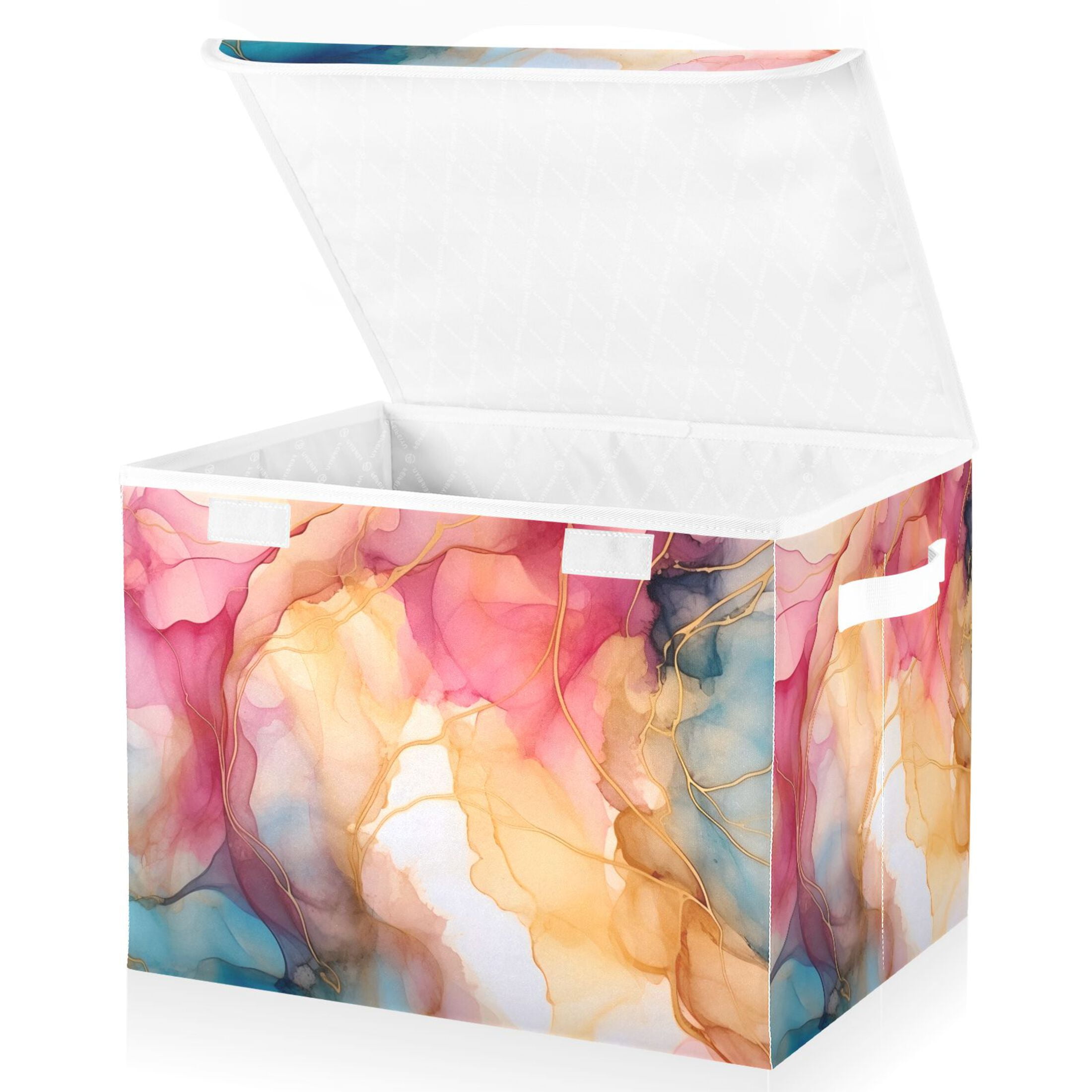 Large Lidded Bin Foldable Storage Baskets Marble Pink Yellow Boxes ...