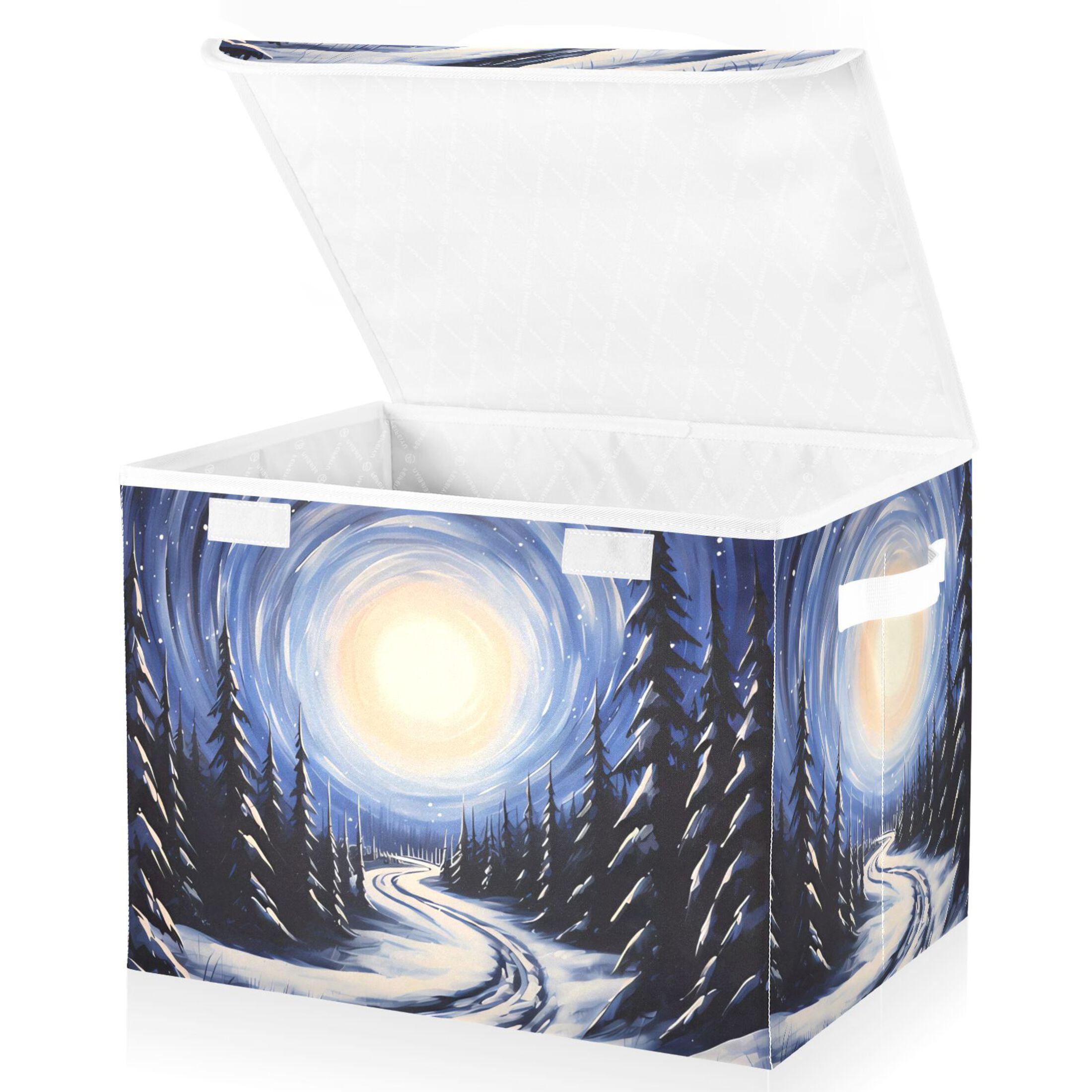 Large Lidded Bin Foldable Storage Baskets Night with Winter Boxes Cubes ...