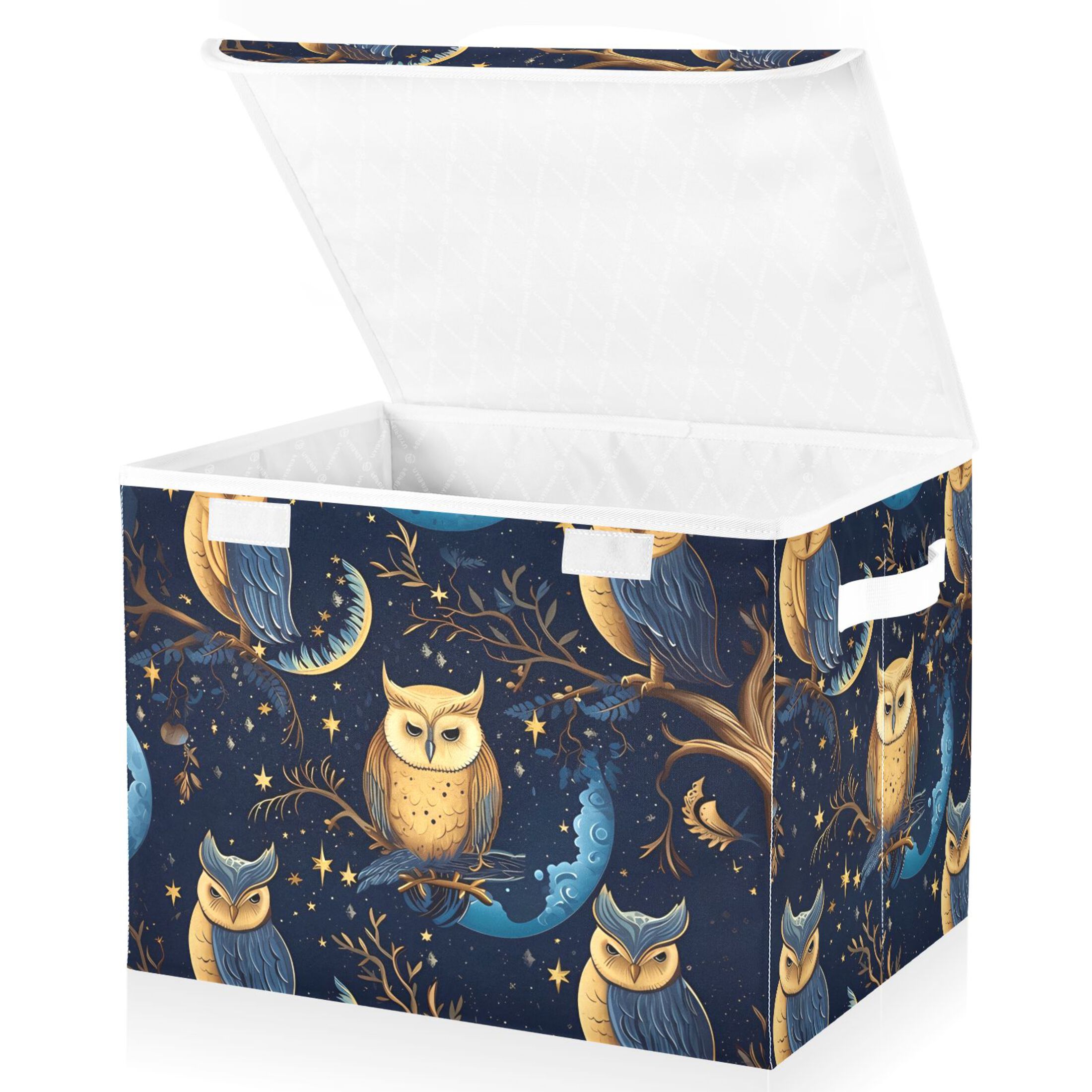 Large Lidded Bin Foldable Storage Baskets Retro Owls on Trees Boxes ...