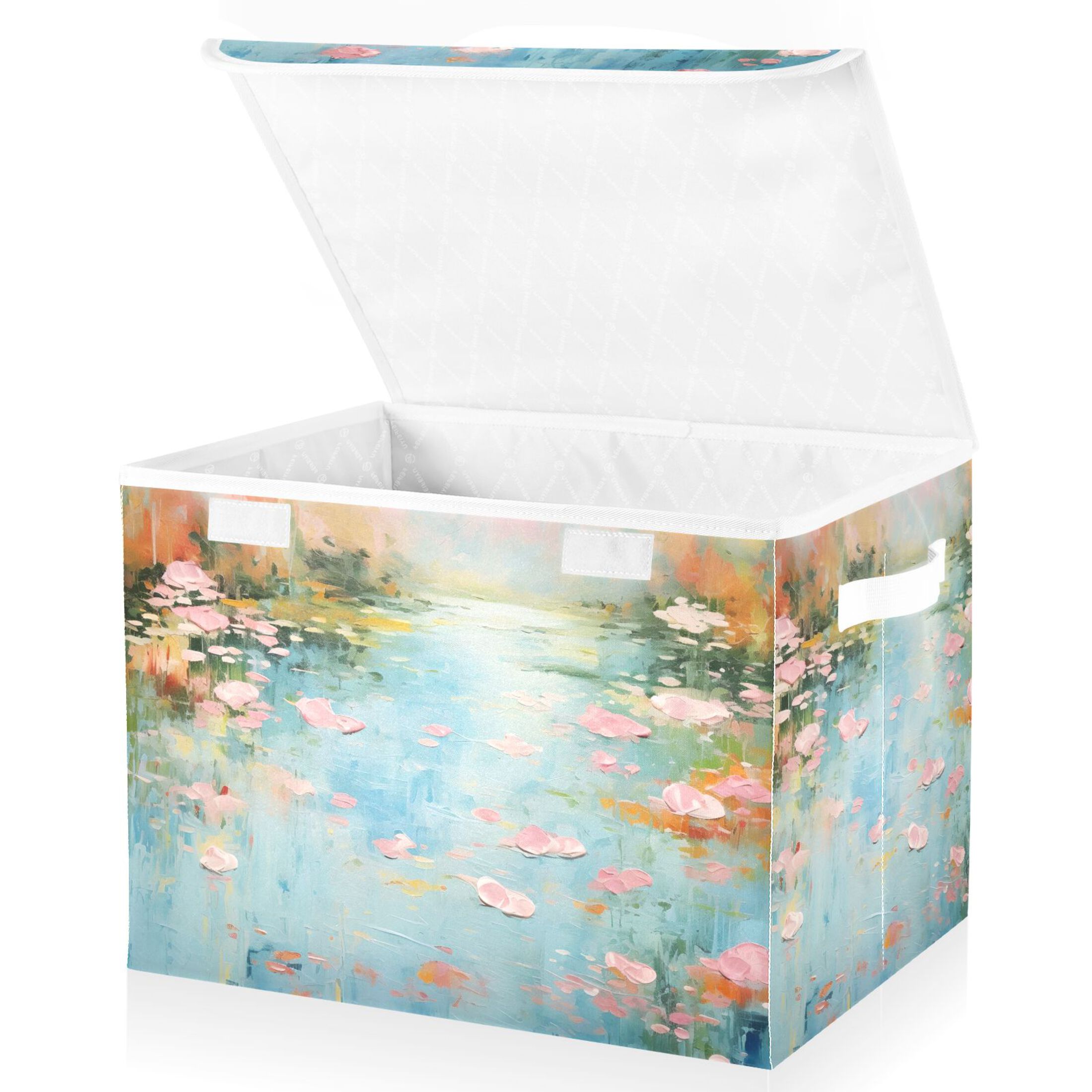 Large Lidded Bin Foldable Storage Baskets River with Flowers Boxes ...