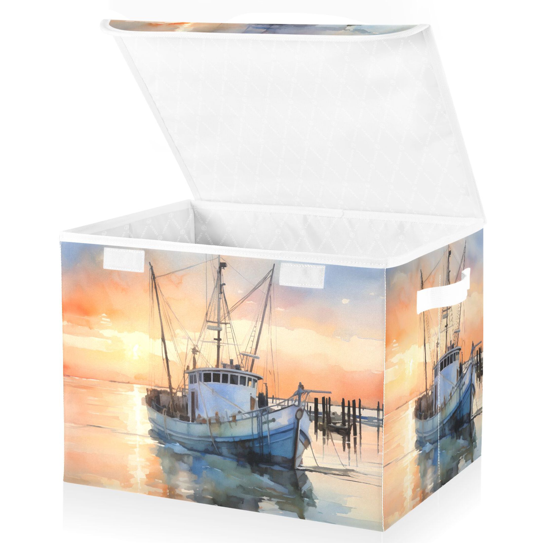 Large Lidded Bin Foldable Storage Baskets Ship on Sea Boxes Cubes Lids ...