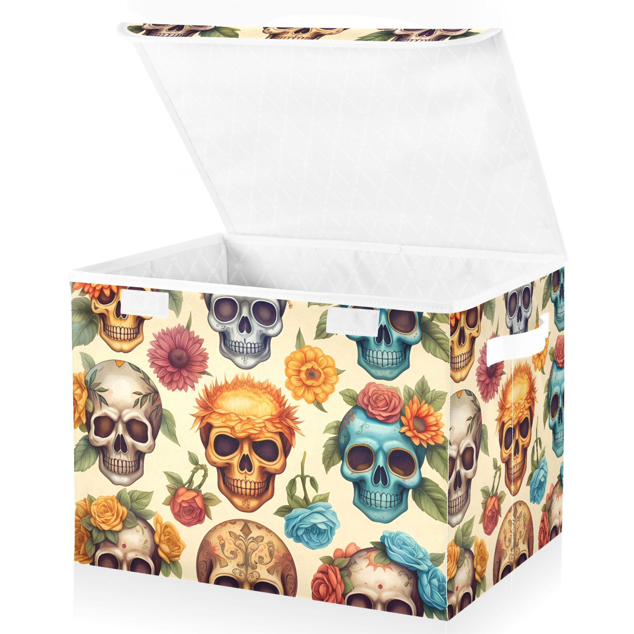 Large Lidded Bin Foldable Storage Baskets Skeletons Sunflowers Boxes ...
