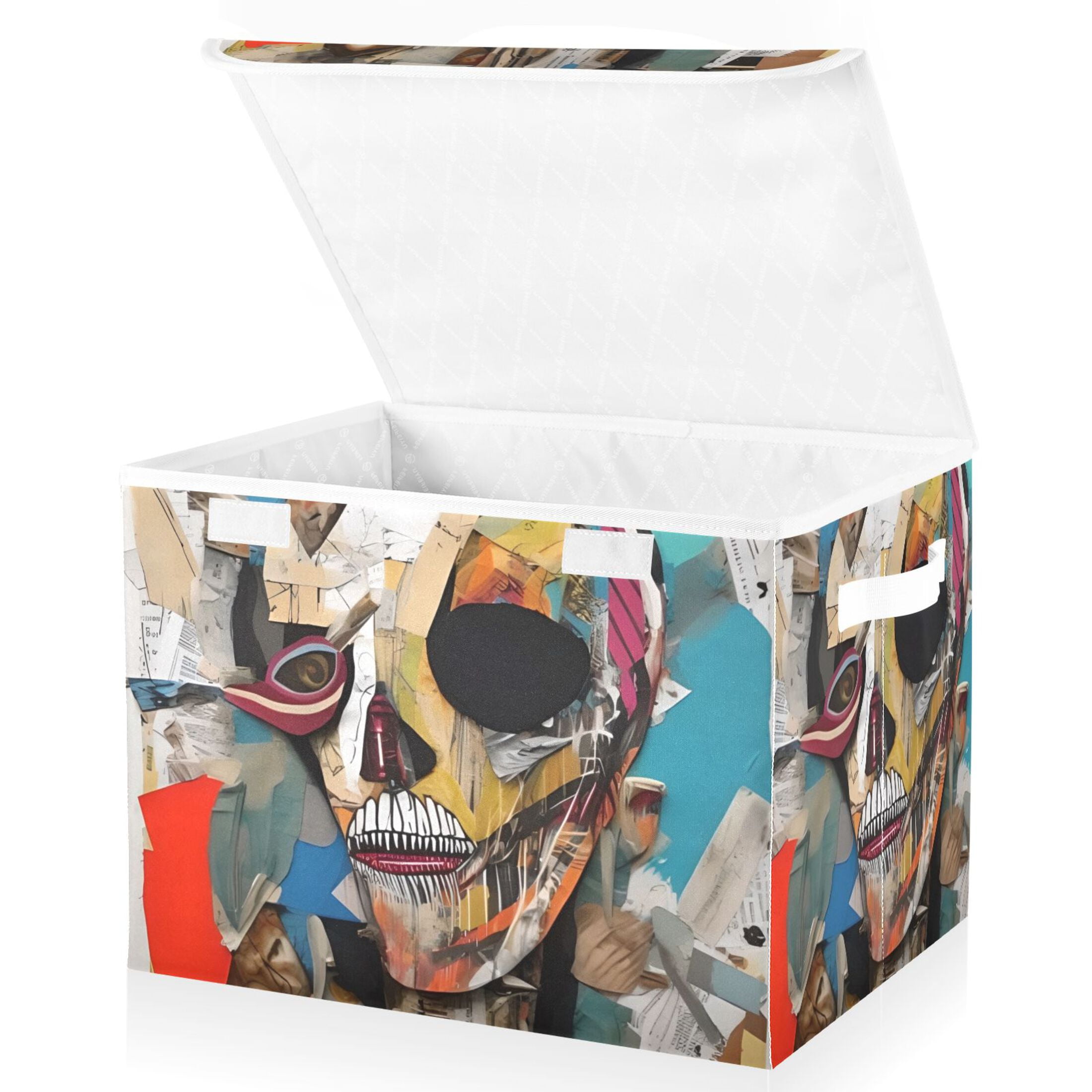 Large Lidded Bin Foldable Storage Baskets Skull Abstract Pattern Boxes ...