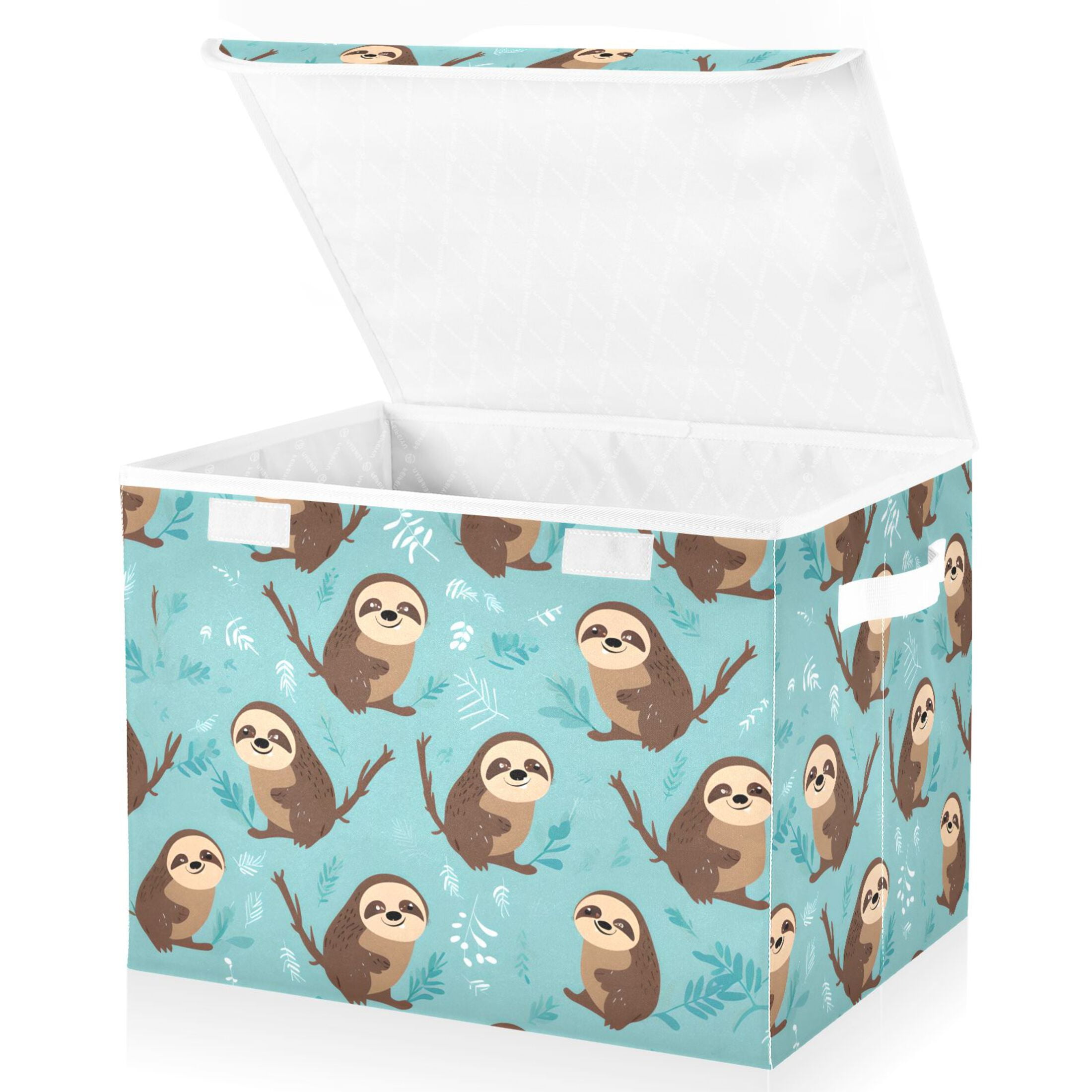 Large Lidded Bin Foldable Storage Baskets Sloth Cute Boxes Cubes Lids ...