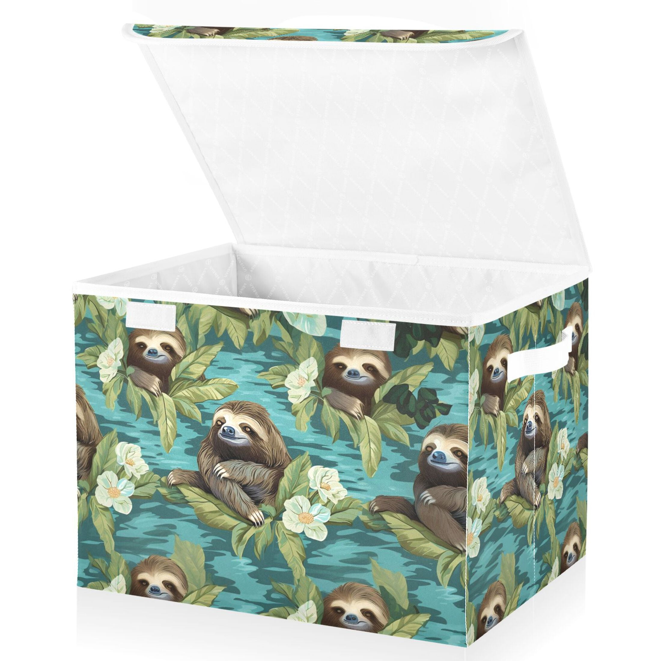 Large Lidded Bin Foldable Storage Baskets Sloth and Flowers Boxes Cubes ...
