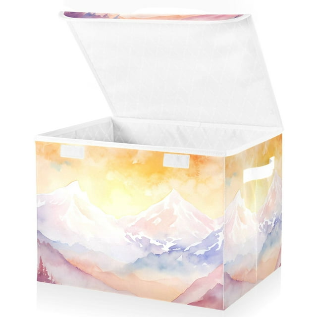 Large Lidded Bin Foldable Storage Baskets Sunset and Mountain Boxes ...