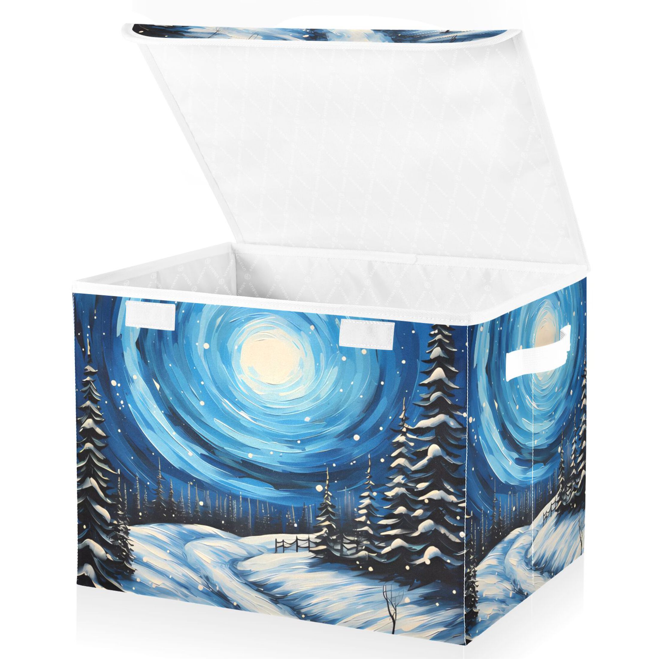 Large Lidded Bin Foldable Storage Baskets Winter Night Boxes Cubes Lids ...