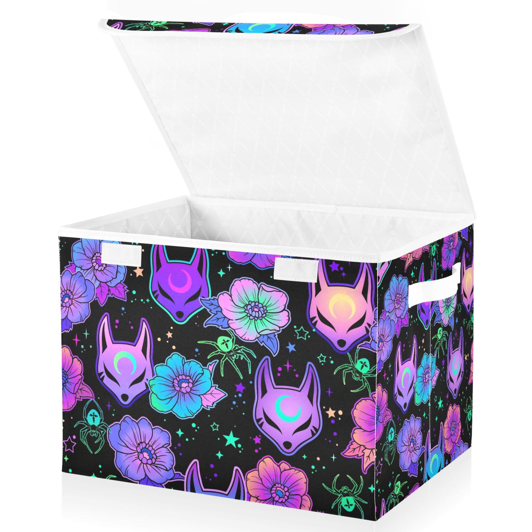 Large Lidded Foldable Storage Baskets Cubes Boxes Lids Bin for Home ...