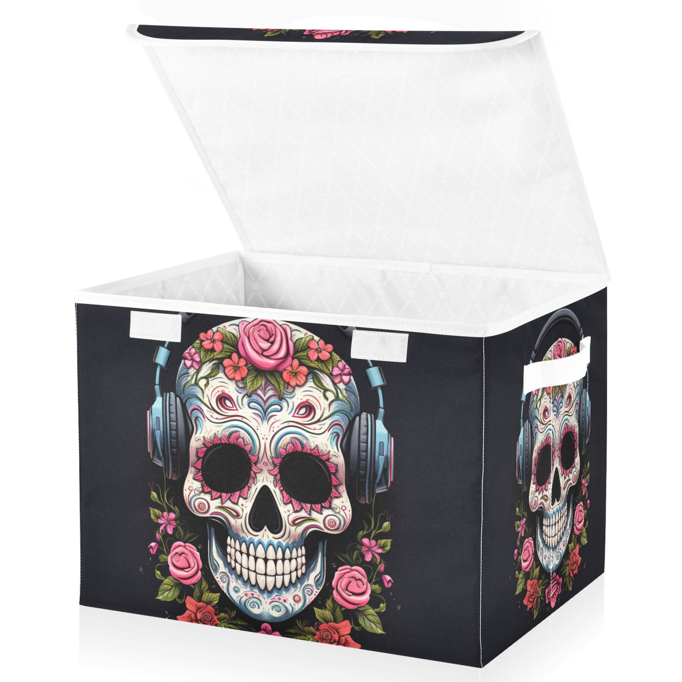 Large Lidded Foldable Storage Baskets Cubes Boxes Lids Bin for Home ...